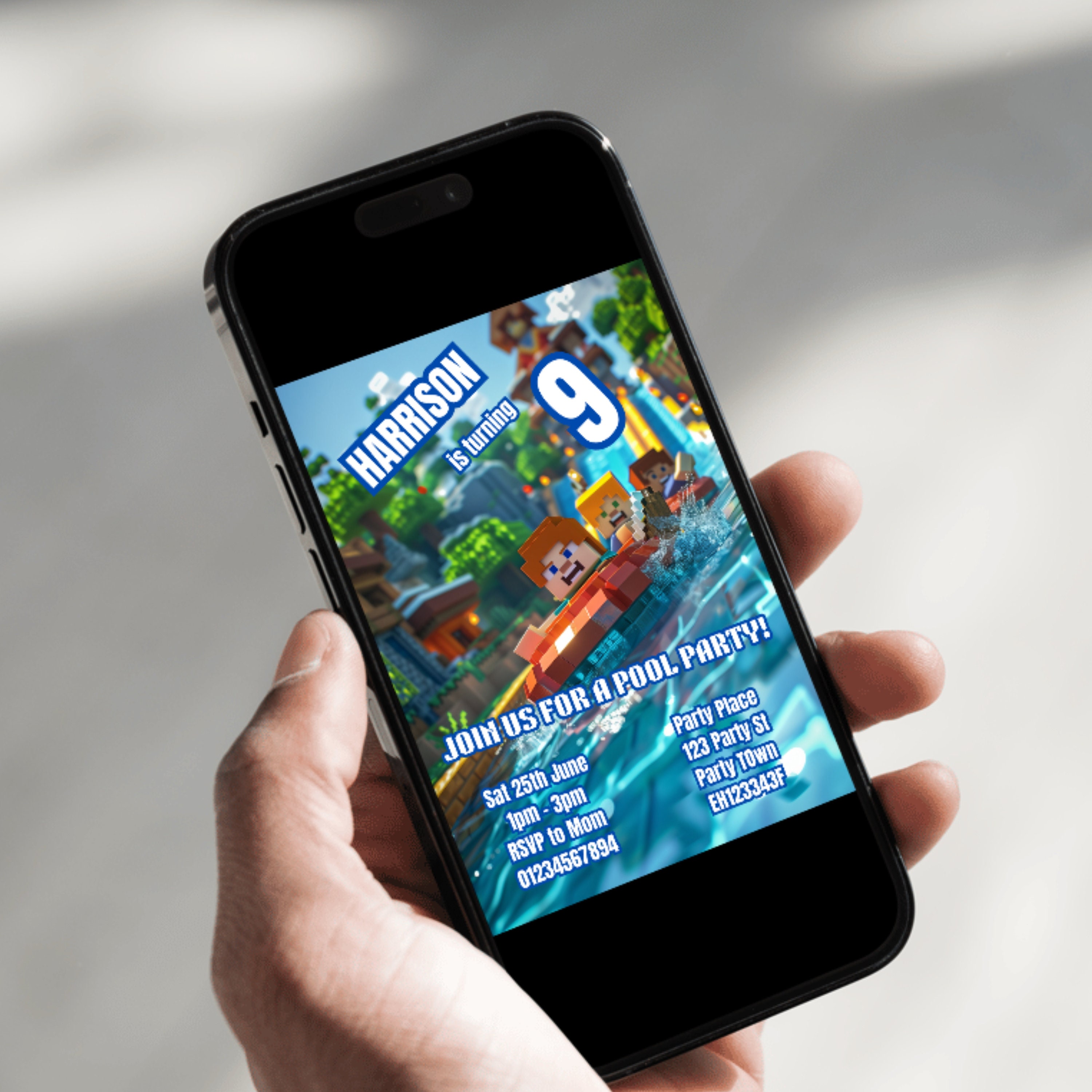 Editable Minecraft Theme Pool Party Invitation, Pool Party Birthday ...