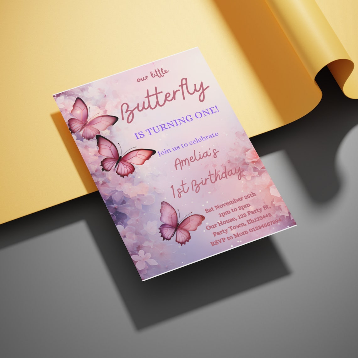 Butterfly Birthday Invitation, First Birthday, Purple Butterfly, 1st ...