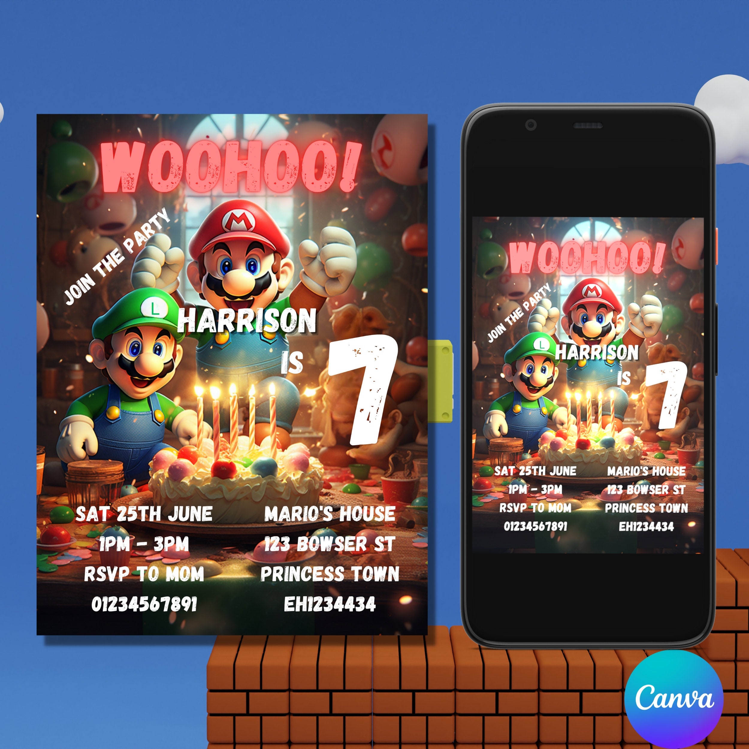 Mario Birthday Invitation/ Super Mario Birthday/ Mario - Etsy