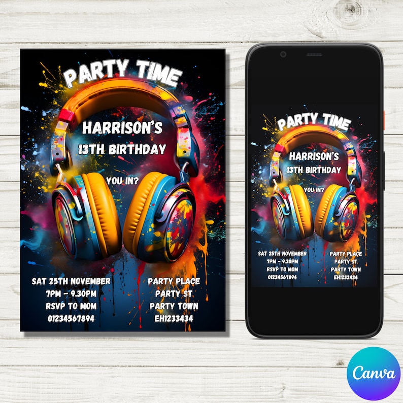 Editable Silent Disco Birthday Party Invitation (digital Download) - Etsy