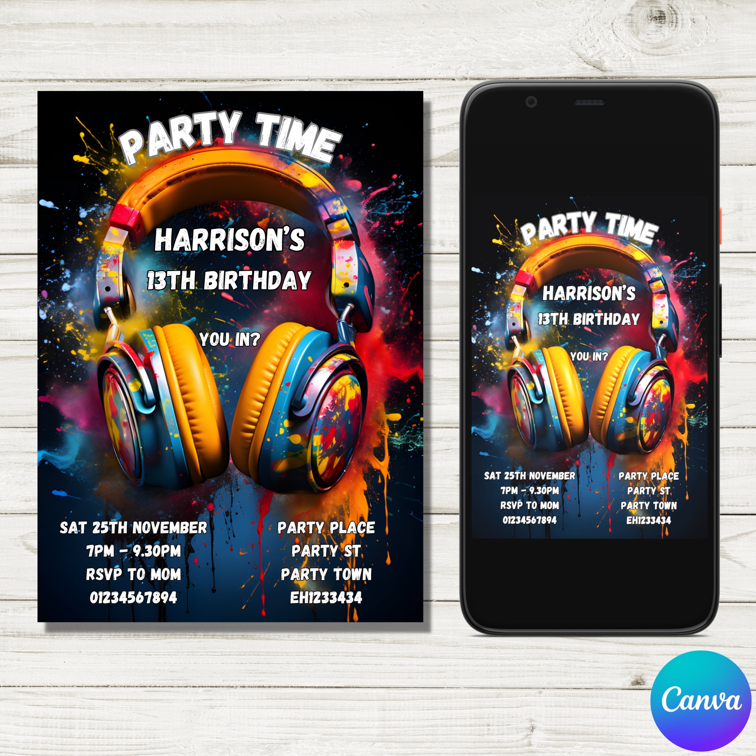 Editable Silent Disco Invitation, Party Invite, Birthday Party ...