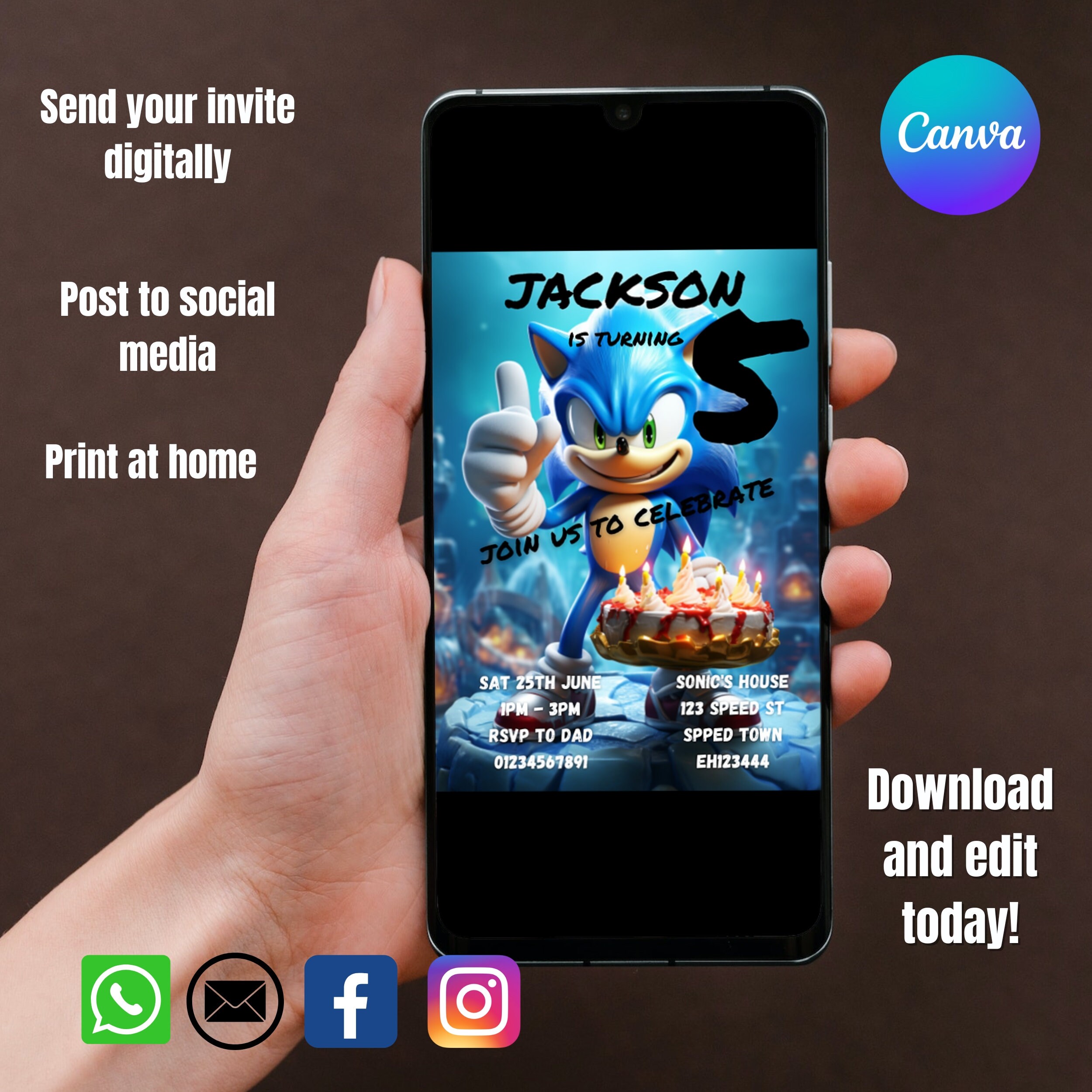 Sonic Birthday Invitation/ Sonic Invitation/ Editable Invitation ...