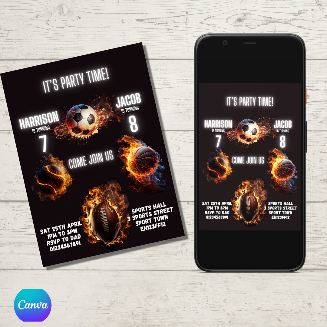 Joint Birthday Invitations Sports, Dual Birthday, Joint Birthday Party ...