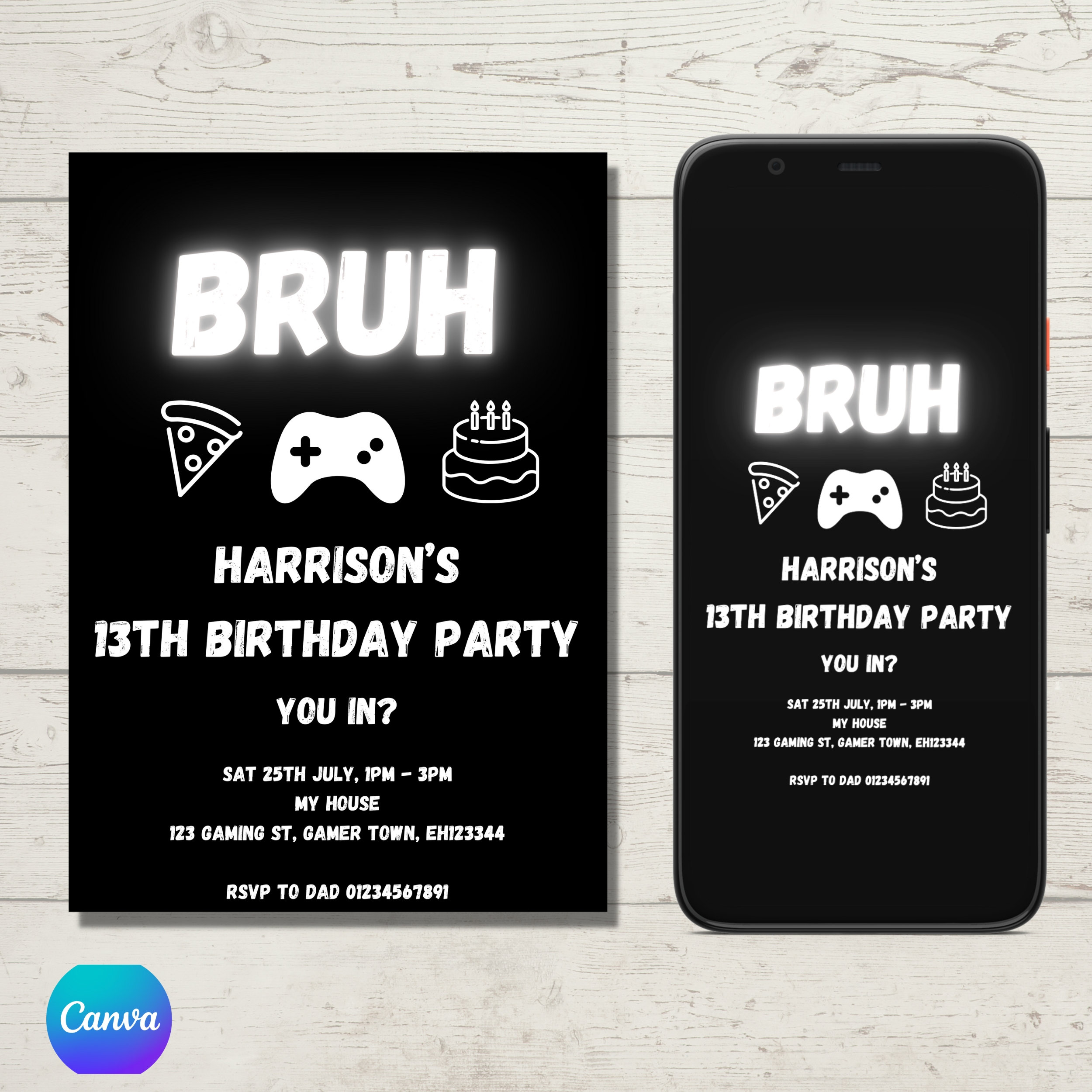 Bruh Video Game Birthday Invitation Video Game Invitation - Etsy