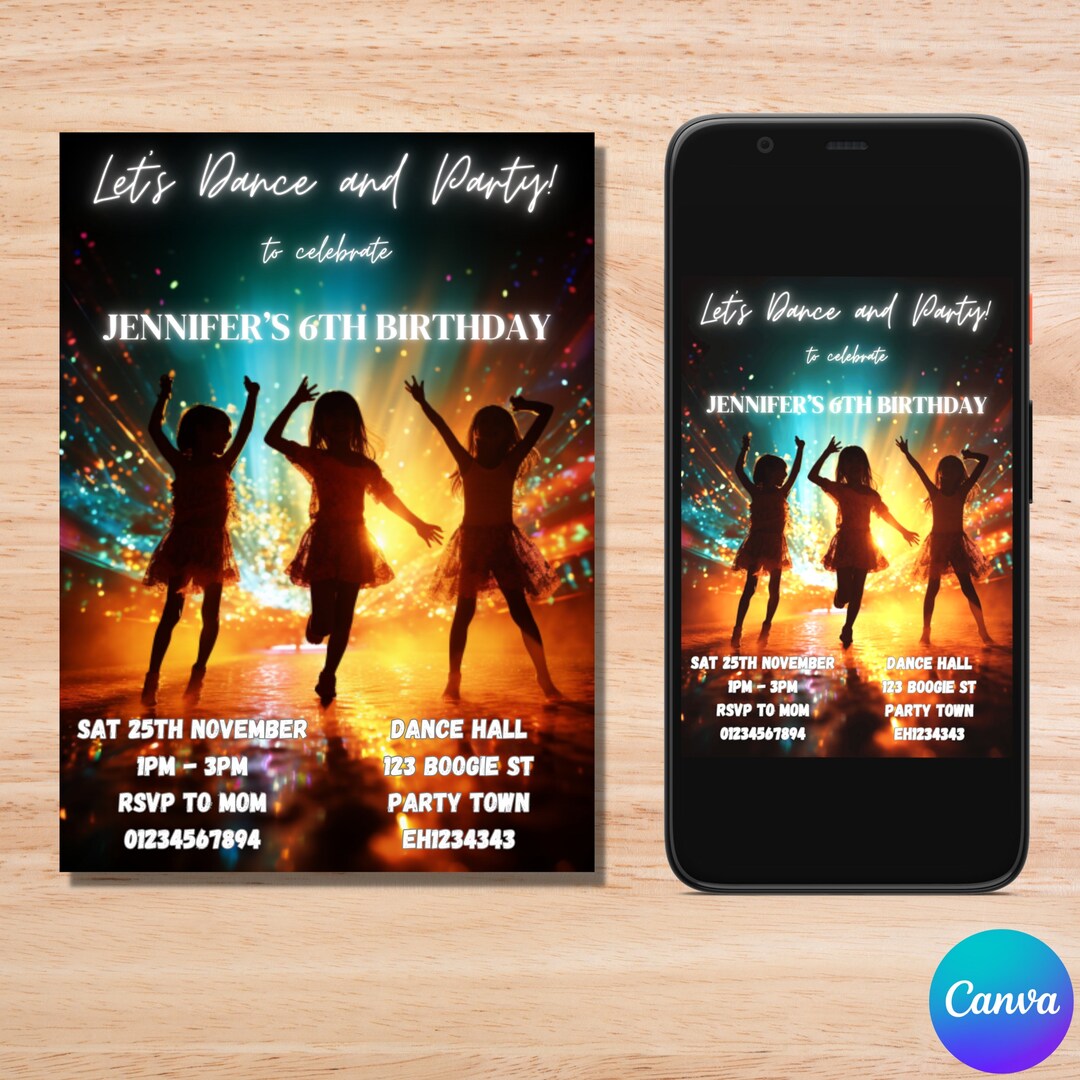 Girls Disco Birthday Invitation: Editable Dance Party Invite (digital ...