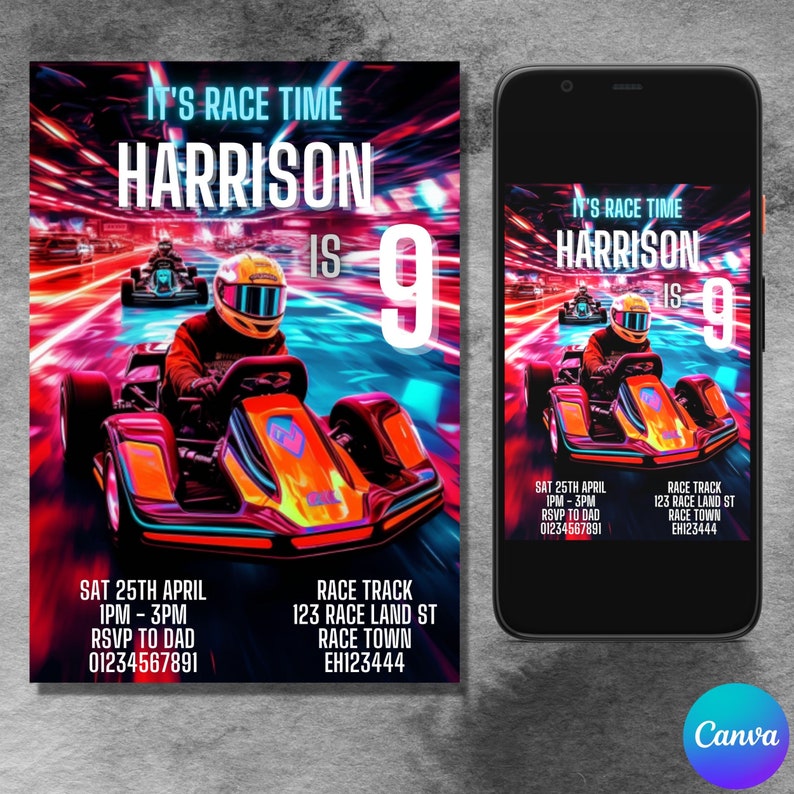 Go Kart Birthday Invitation: Racing Party Invite (digital Download) - Etsy