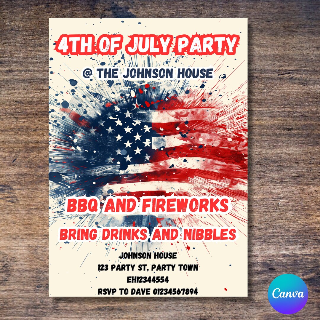 Editable 4th July Invitation, Fourth July Invite, 4th July BBQ, July ...