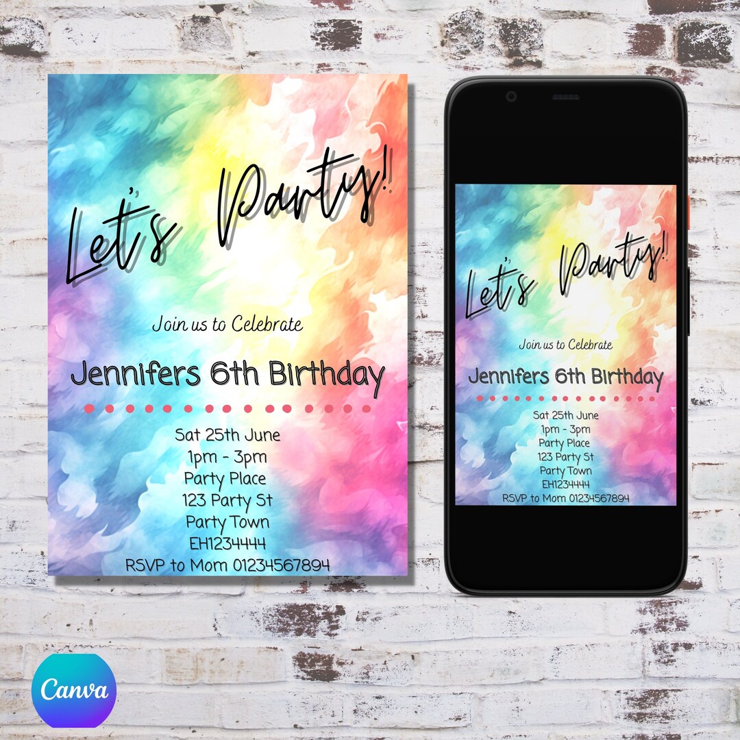 Editable Colorful Birthday Invitation, Rainbow Birthday Invitation ...