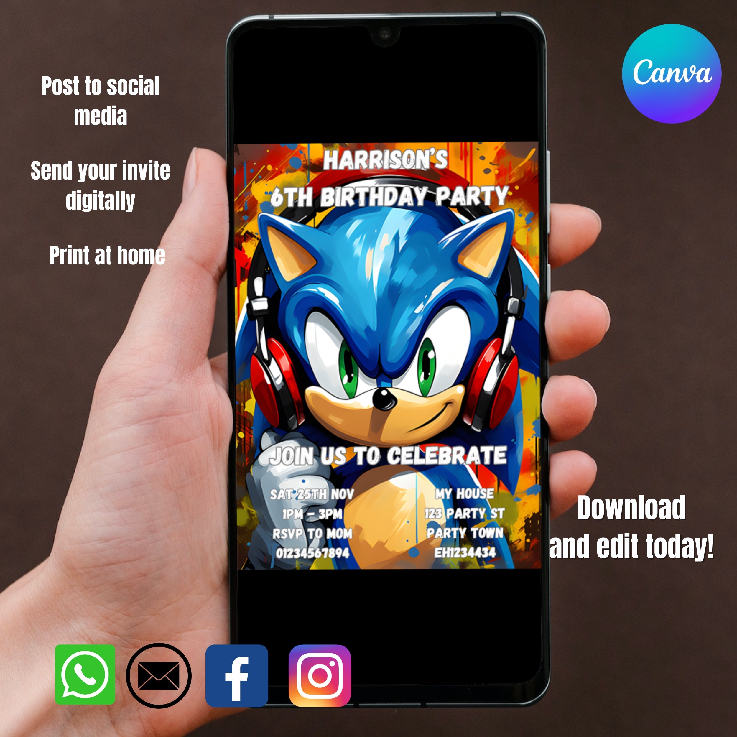 Sonic Birthday Invitation/ Sonic Invitation/ Editable Invitation ...