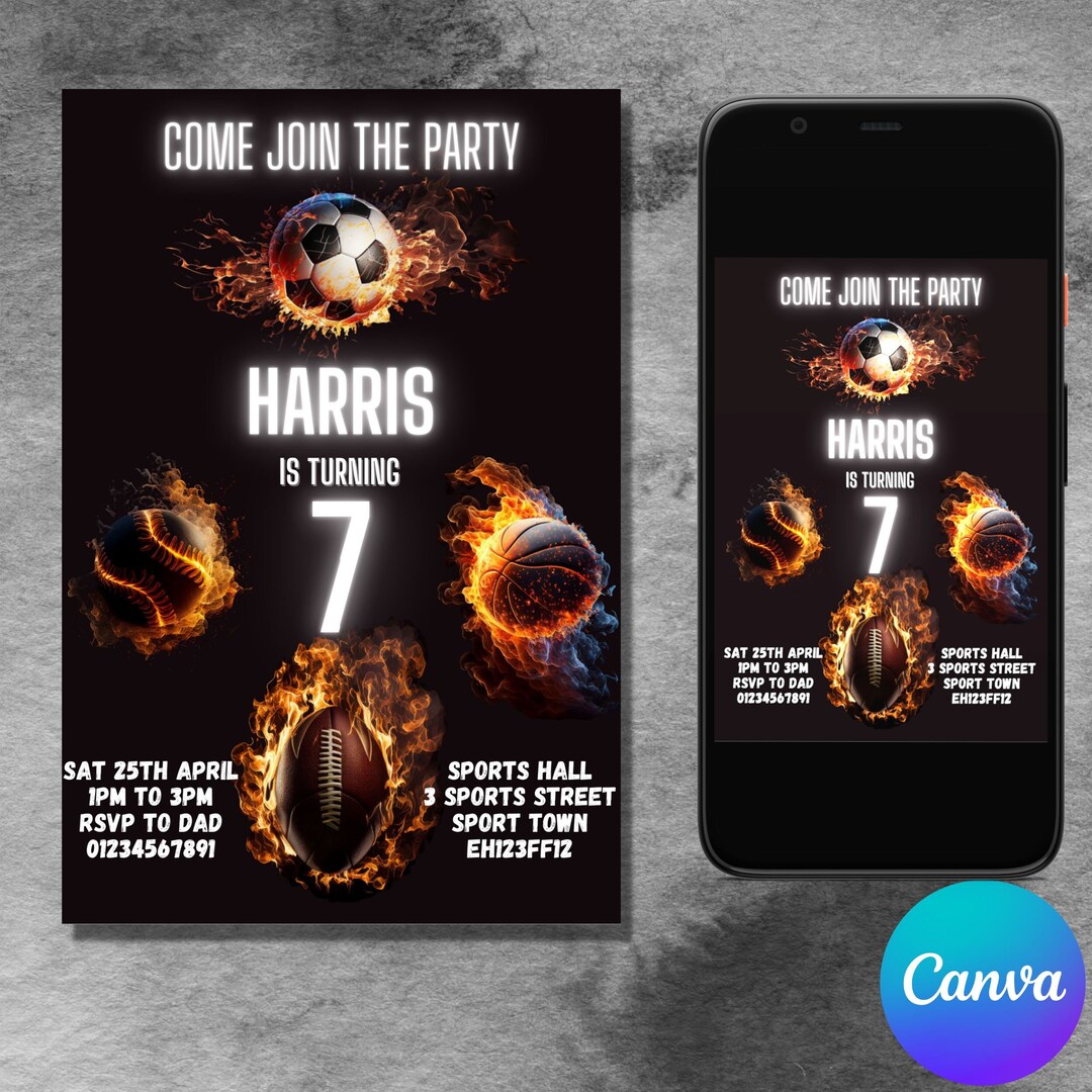 Sports Birthday Invitation: Editable Canva Template (5x7) - Etsy