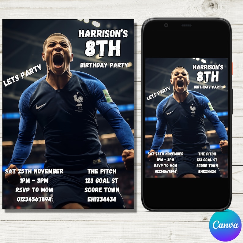 Kylian Mbappe Birthday Invitation, Mbappe Invite, PSG Invitation ...