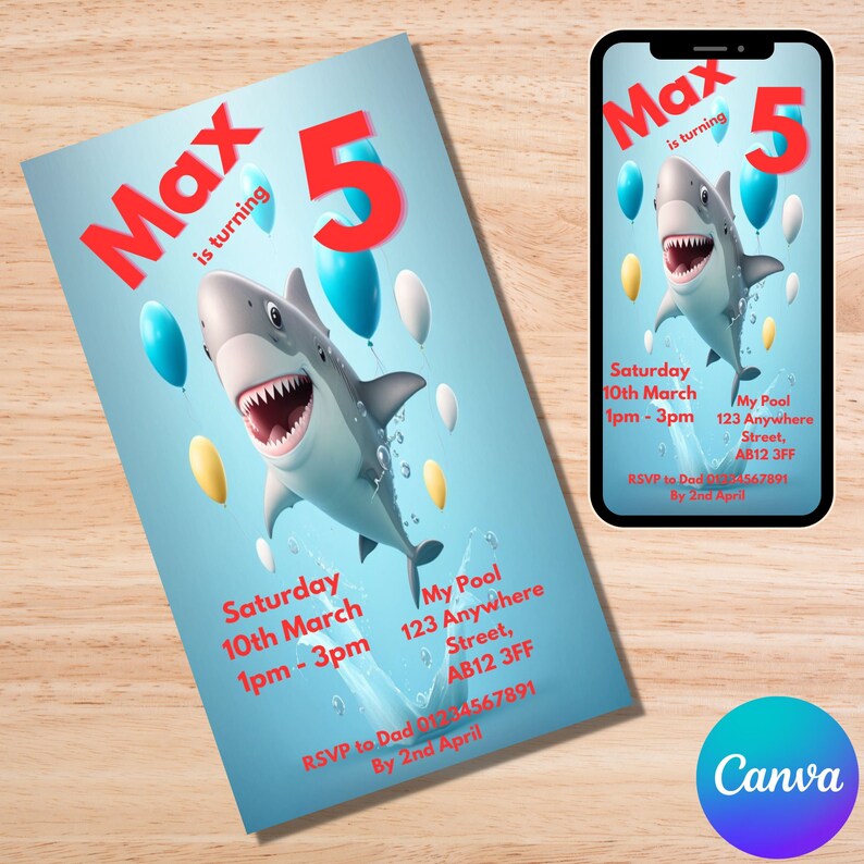 Shark Birthday and Pool Party Invitation Shark Birthday - Etsy
