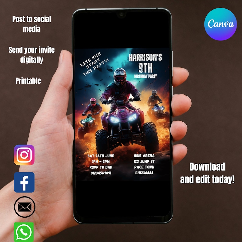 ATV Birthday Invitation, Quad Bike Birthday Invitation, ATV Invitation ...