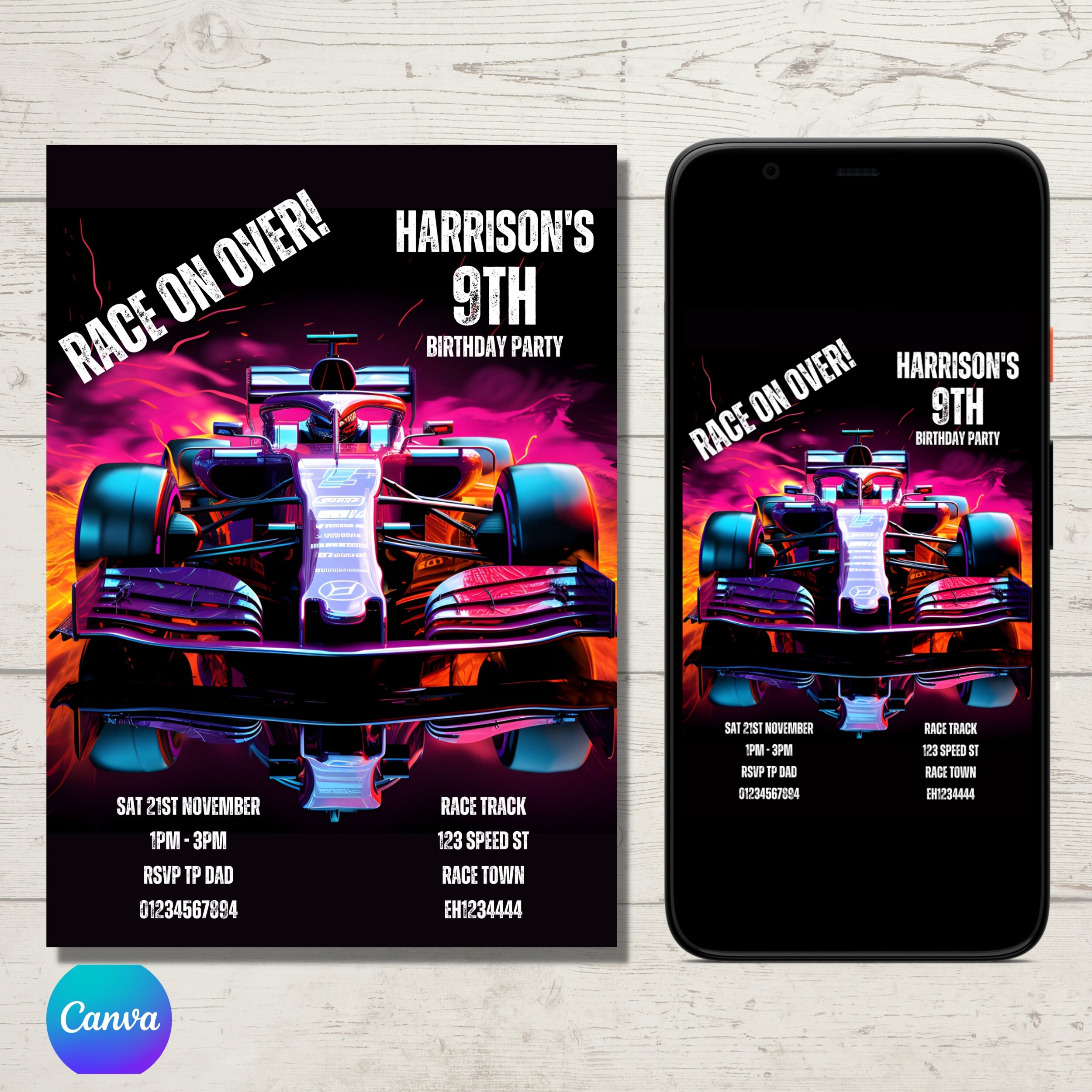 Race Car Invitation, Race Car Birthday Invitation, F1 Birthday, Formula ...