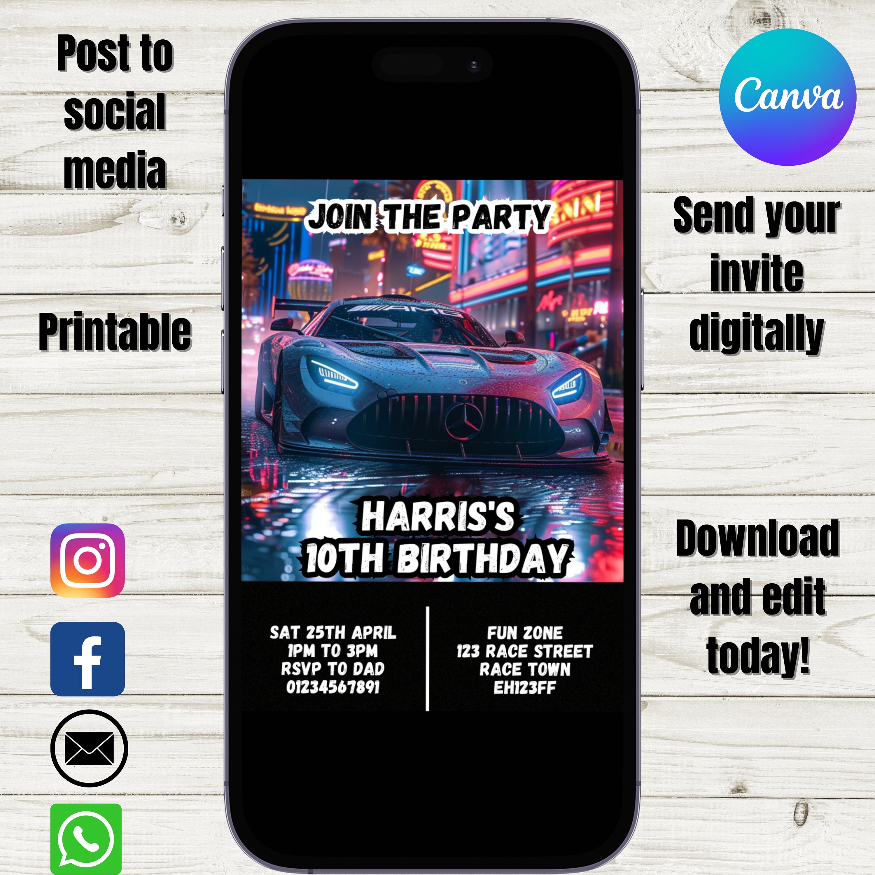 Editable Mercedes AMG Birthday Invitation: Race Car Party (digital) - Etsy