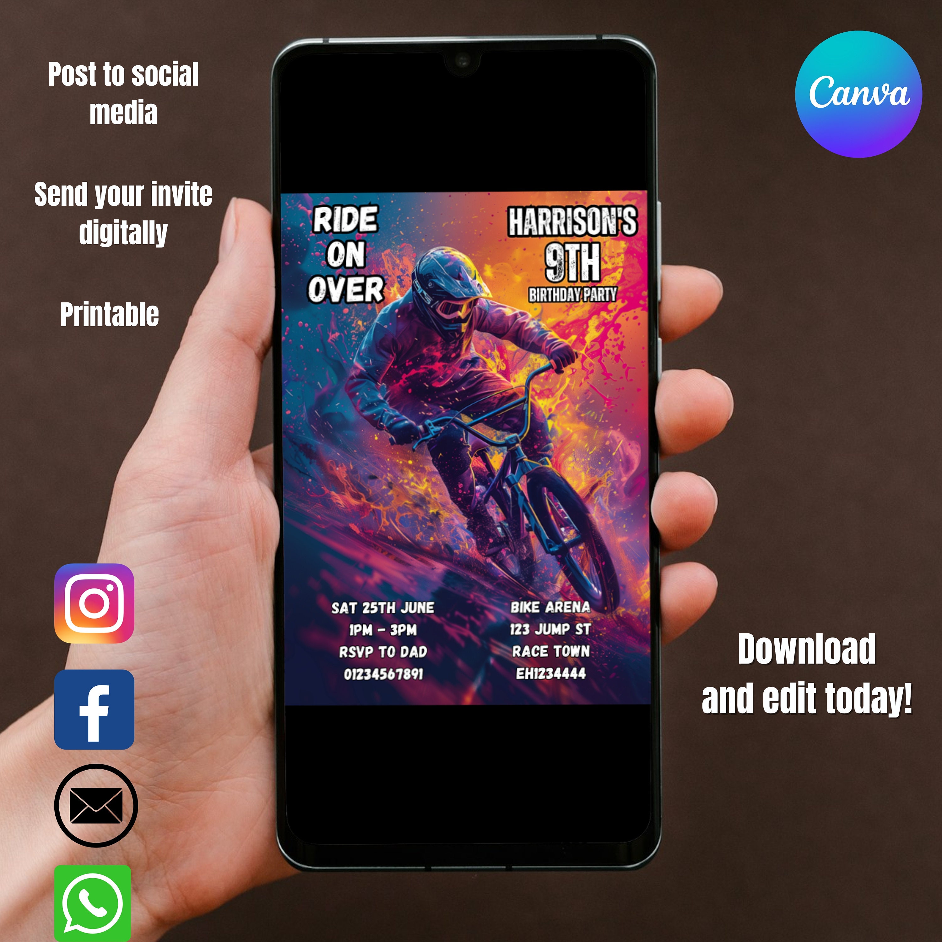 BMX Birthday Invitation, BMX Birthday Invite, BMX Party Invitation ...