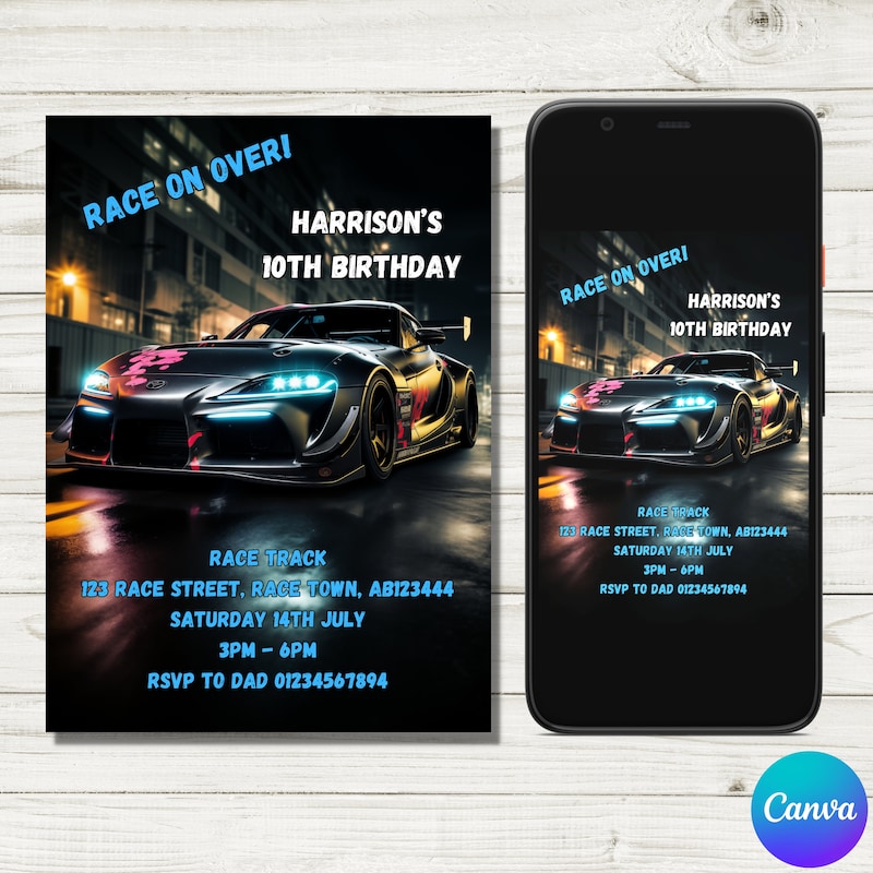 Race Car Invitations - Etsy