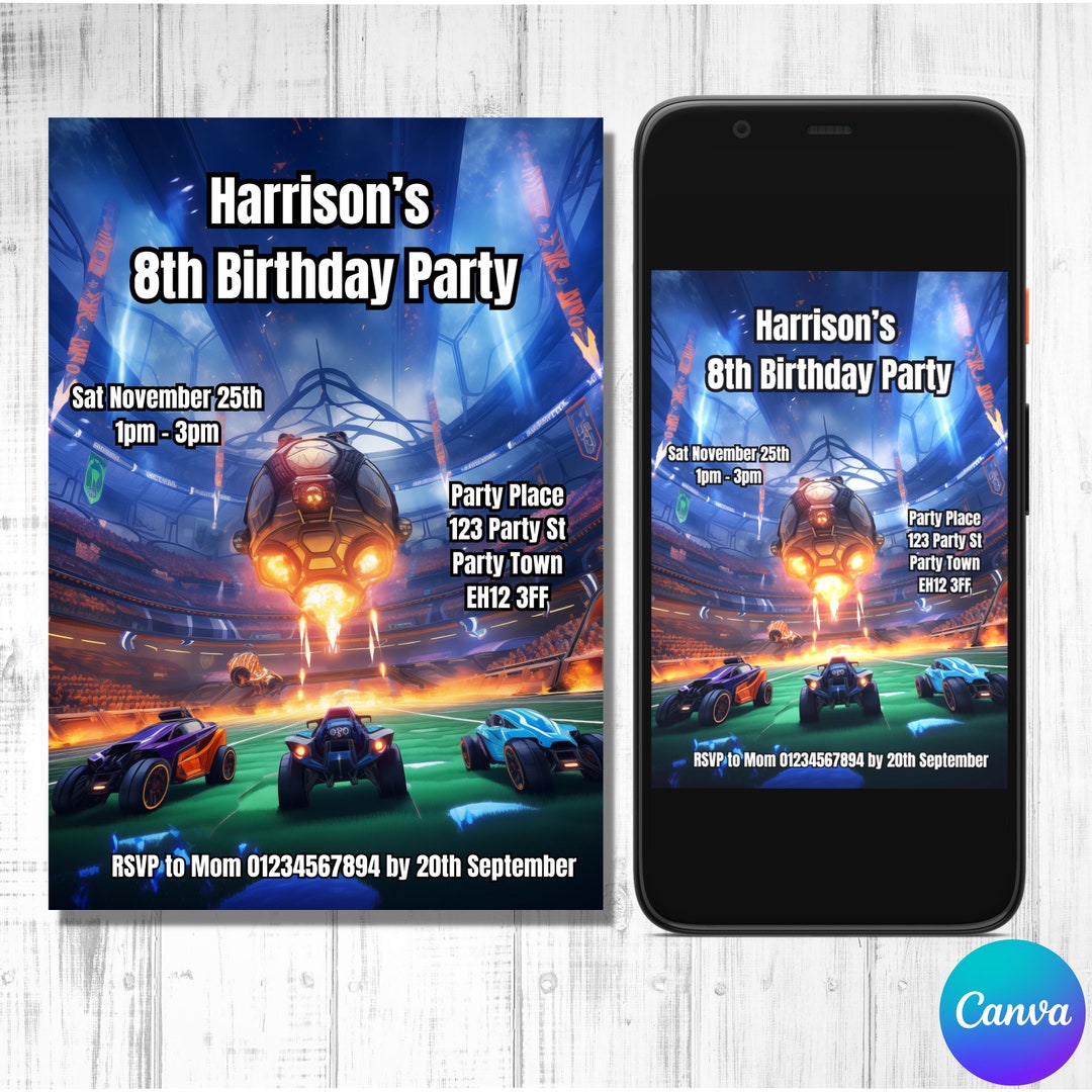 Rocket League Birthday Invitation: Editable Car Video Game Invite ...