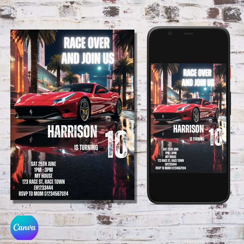 Ferrari Birthday Invitation, Racecar Invitation, Racecar Birthday ...