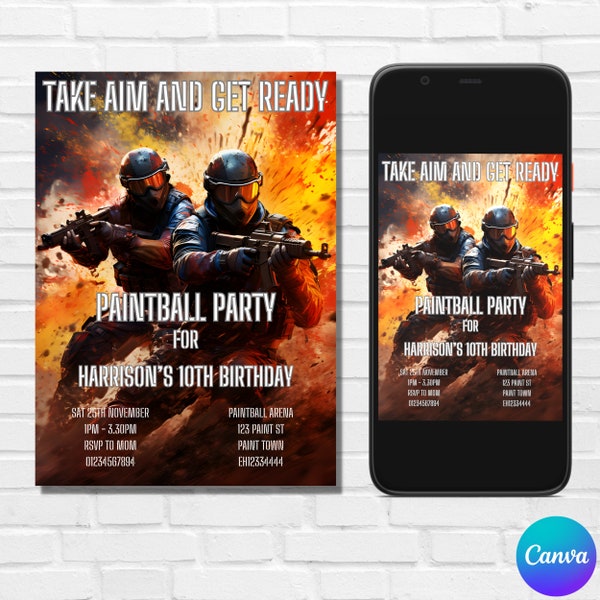 Printable Paintball Party Invitation - Etsy