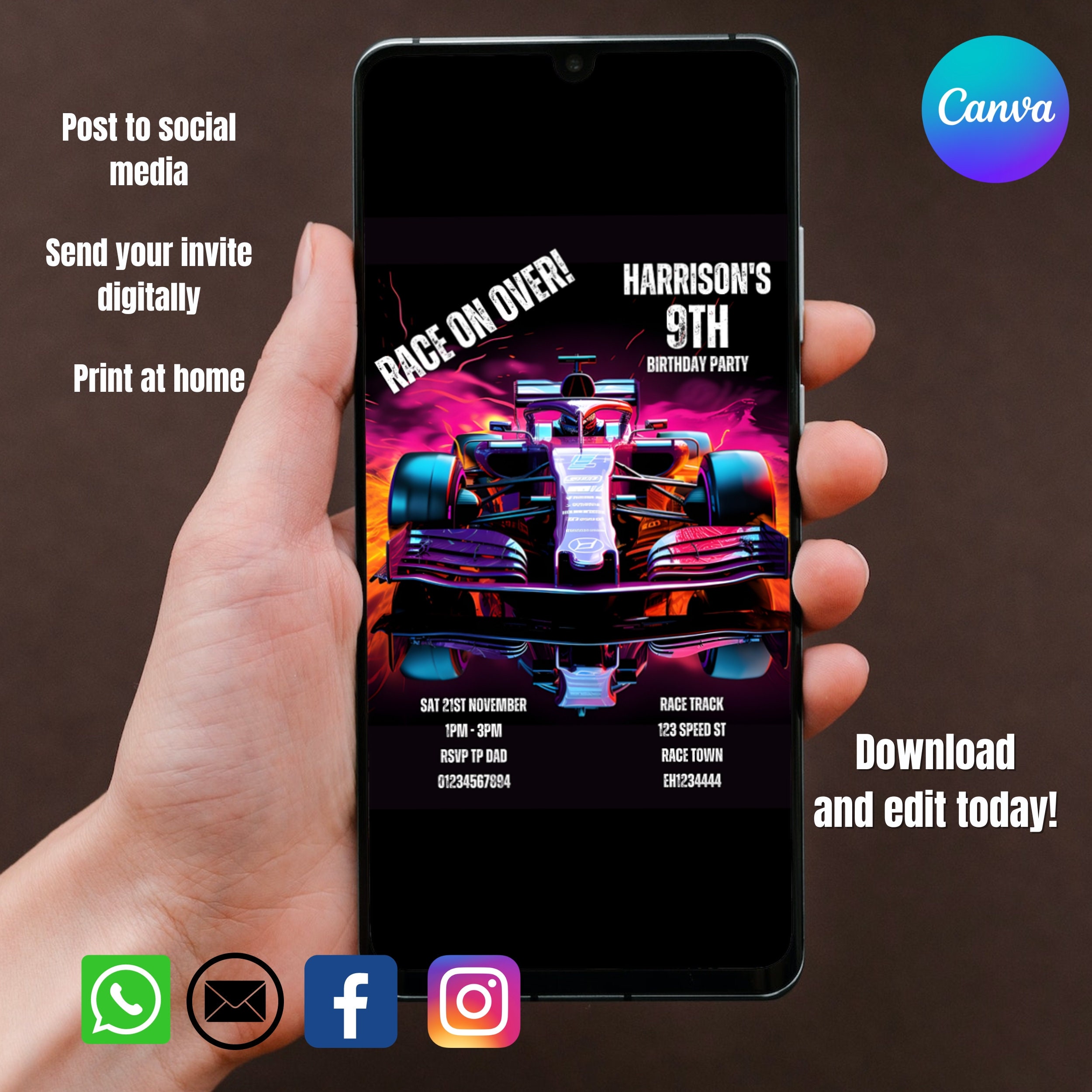 Race Car Invitation, Race Car Birthday Invitation, F1 Birthday, Formula ...