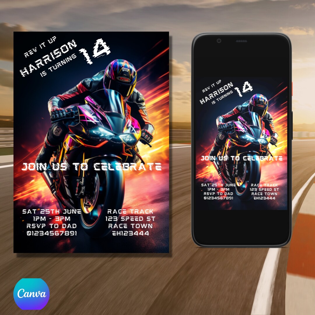 Motorbike Invitation, Motorbike Birthday Invitation, Bike Invitation ...