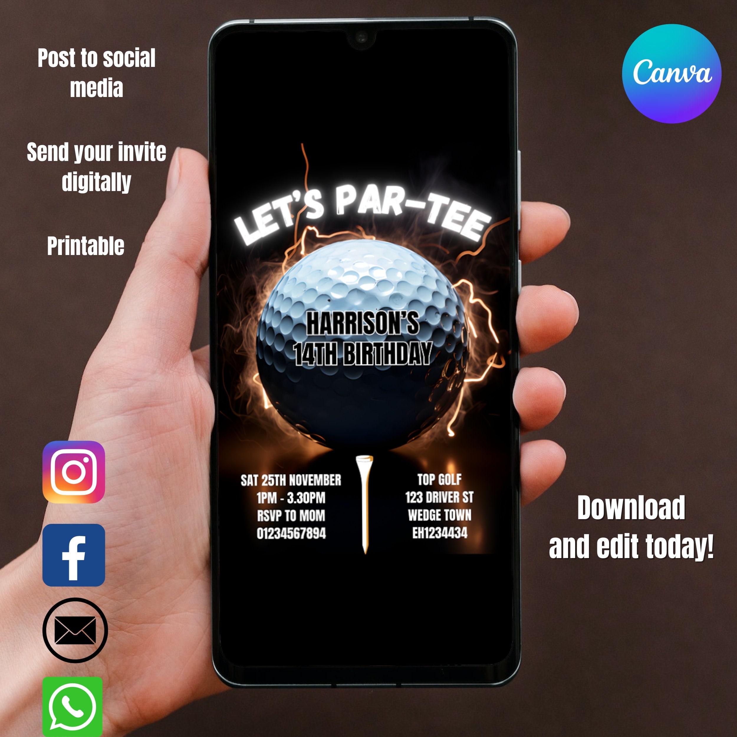 Top Golf Invitation, Top Golf Birthday, Top Golf Party, Golf Invite ...