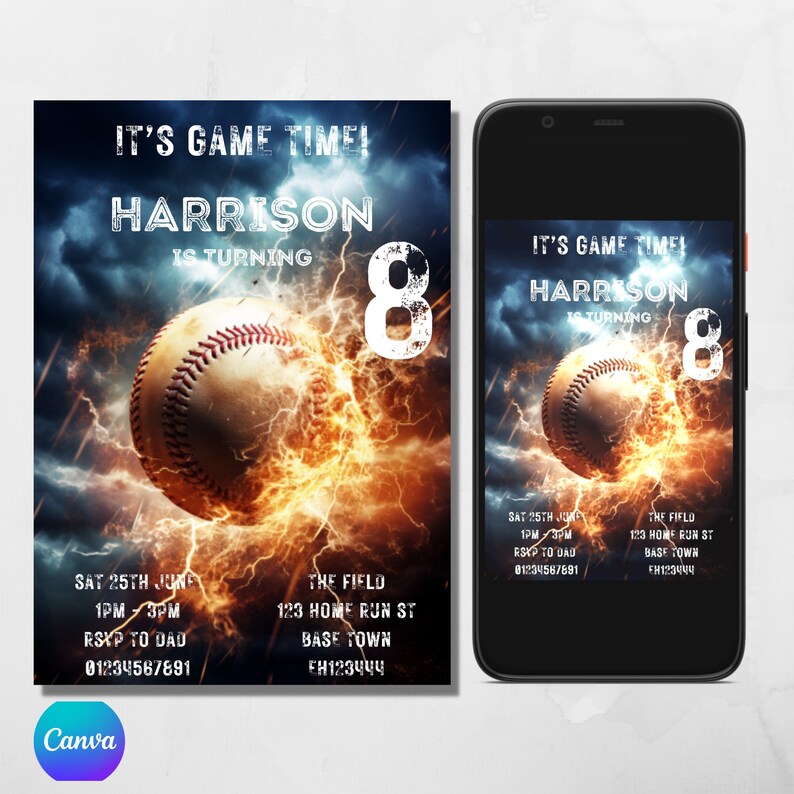 Editable Baseball Birthday Invitation, Baseball Invitation, Sports ...