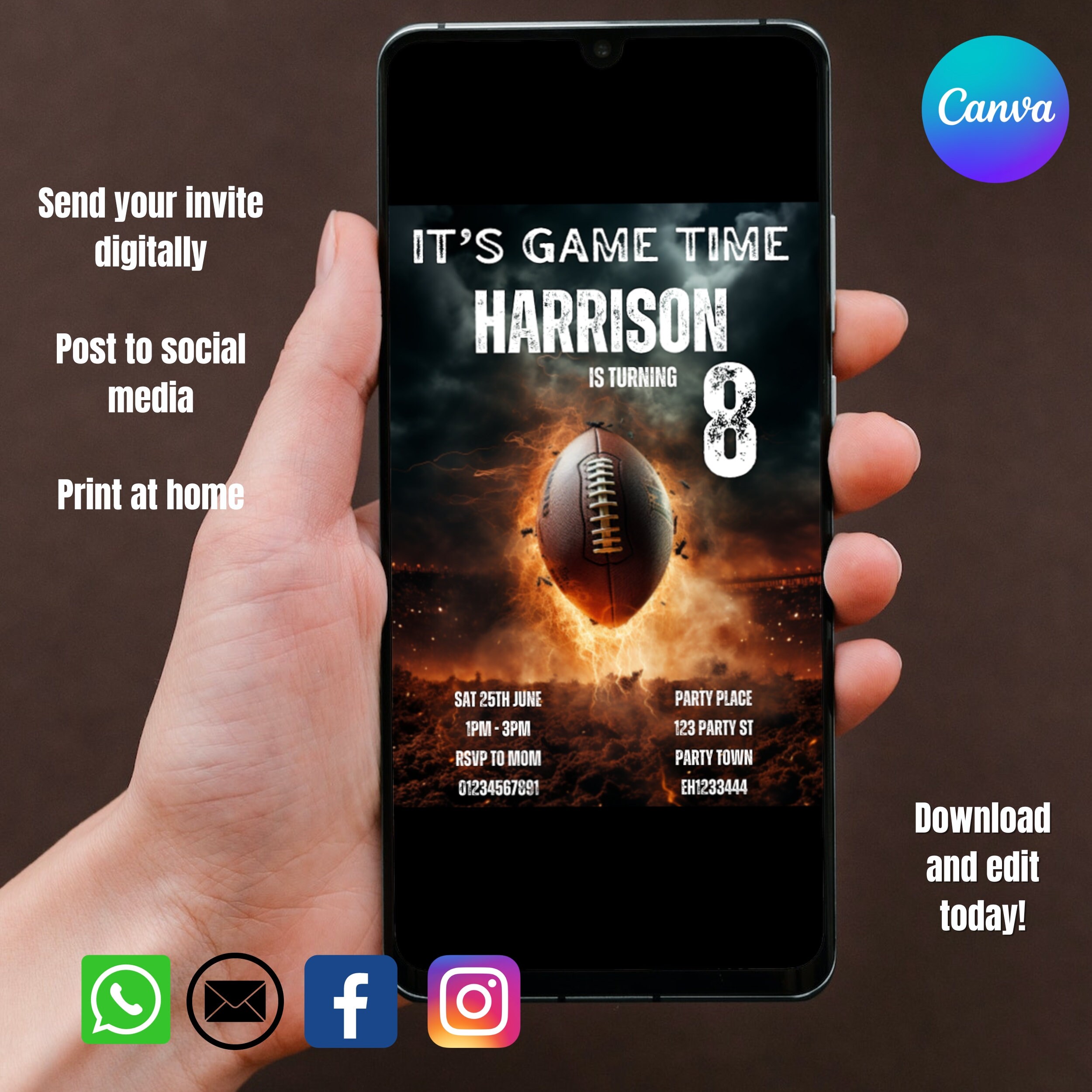 Editable Football Invitation, NFL Invitation, Football Birthday ...