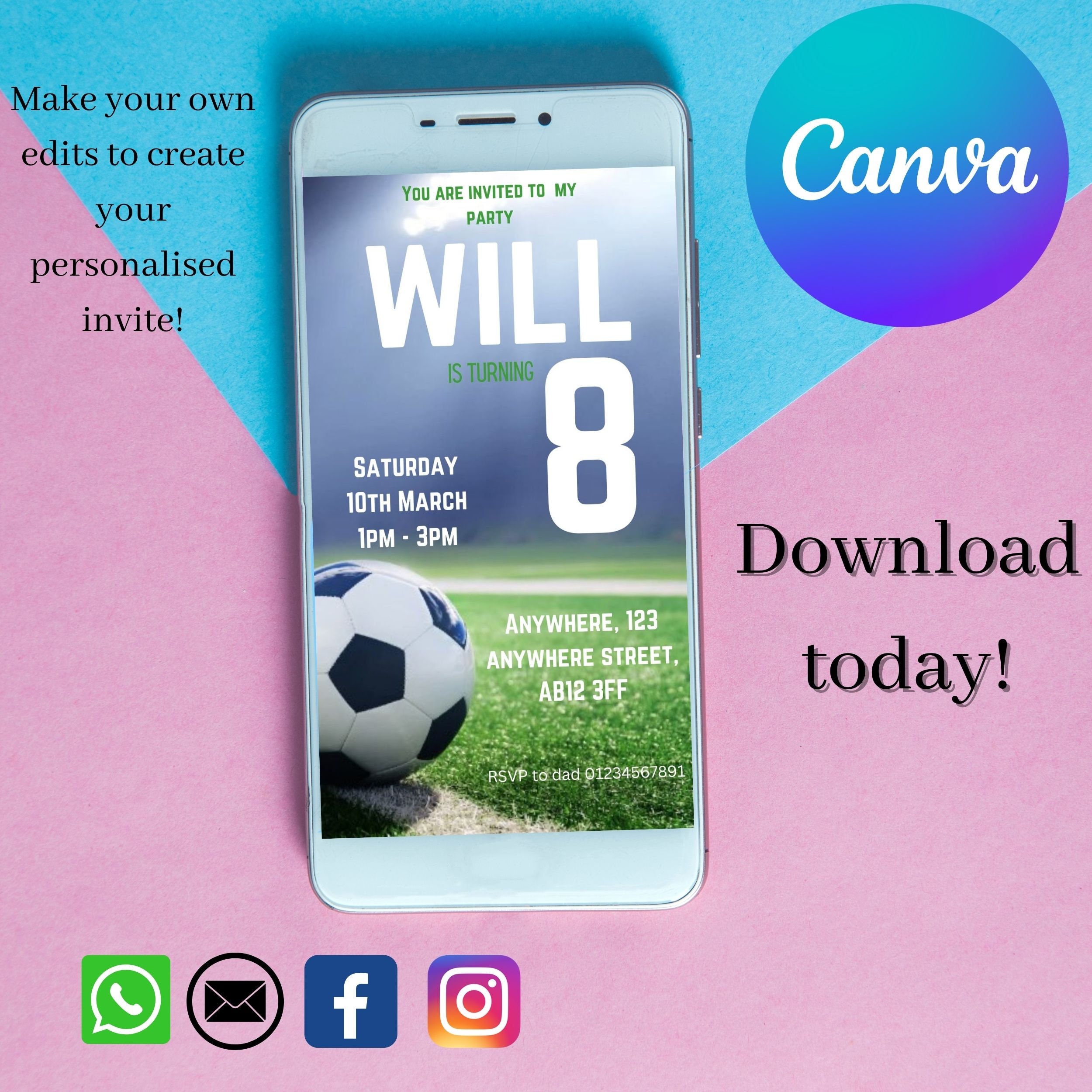 Editable Football Soccer Party Digital Invite/ Futbol Invitacion ...