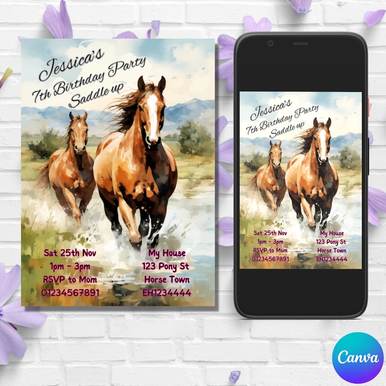 Horse Birthday Invitation, Girl Horse Birthday Invitation, Horse ...