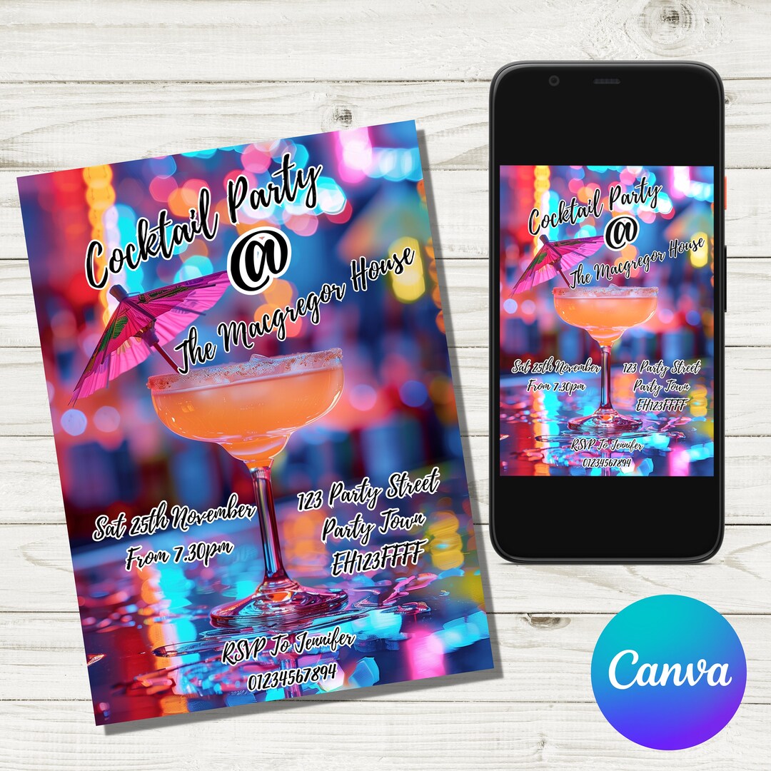 Editable Cocktail Party Invitation, Cocktail Party Invite, Bachelorette ...