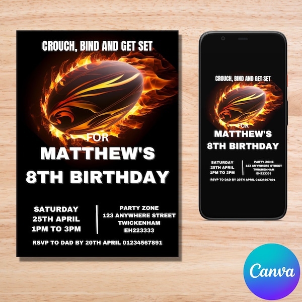 Rugby Birthday Invitations - Etsy