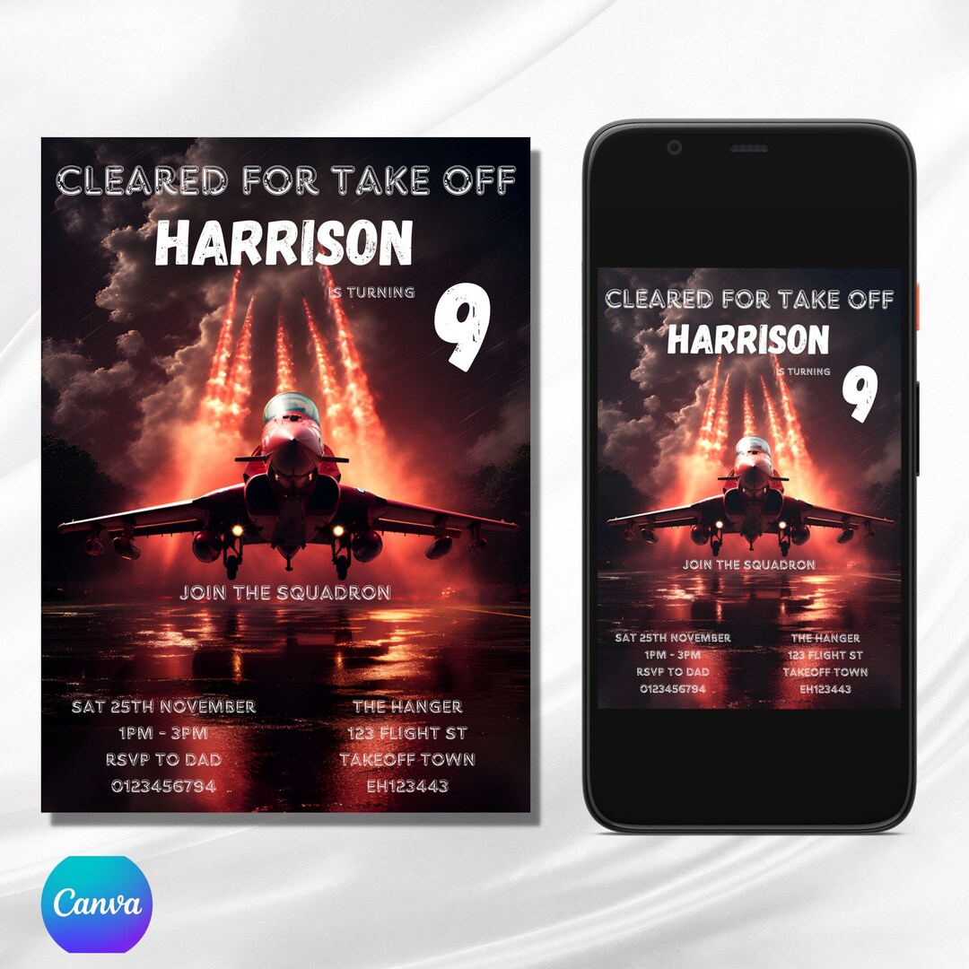 Fighter Jet Birthday Invitation Airplane Invitation Fighter - Etsy