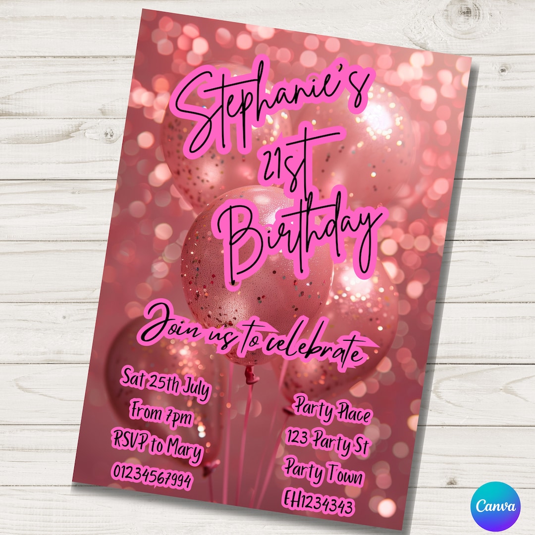 Editable Rose Gold Balloons Invitation, Rose Gold Invitations, Rose ...