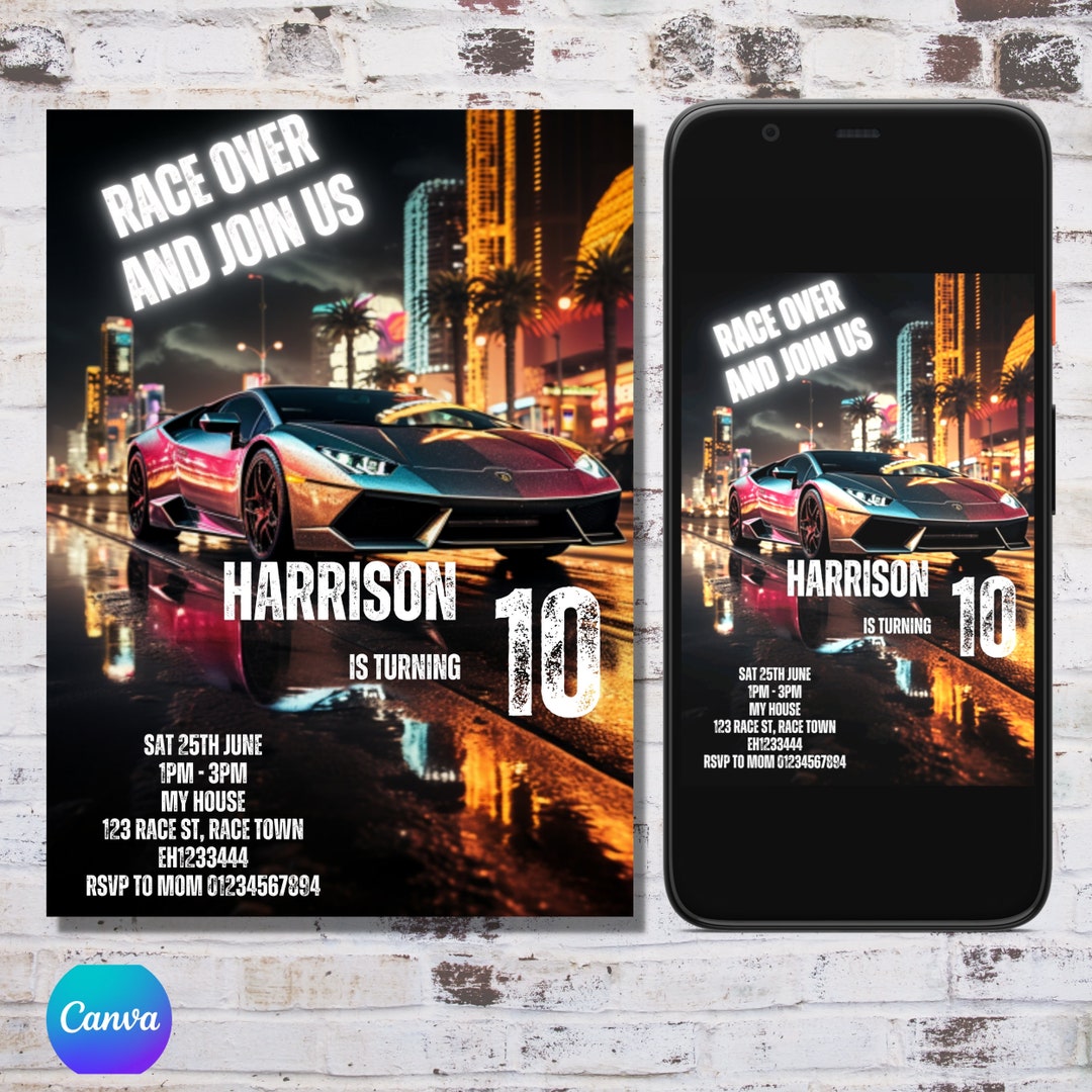 Lamborghini Race Car Birthday Invitation: Supercar Party (digital) - Etsy