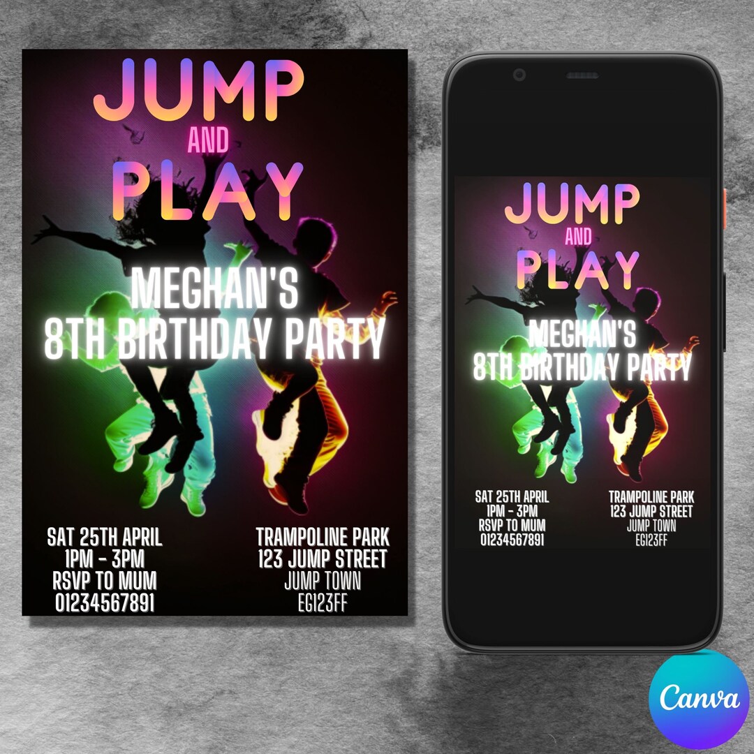 Trampoline Party Invitation/ Trampoline Birthday Invitation/ Editable ...