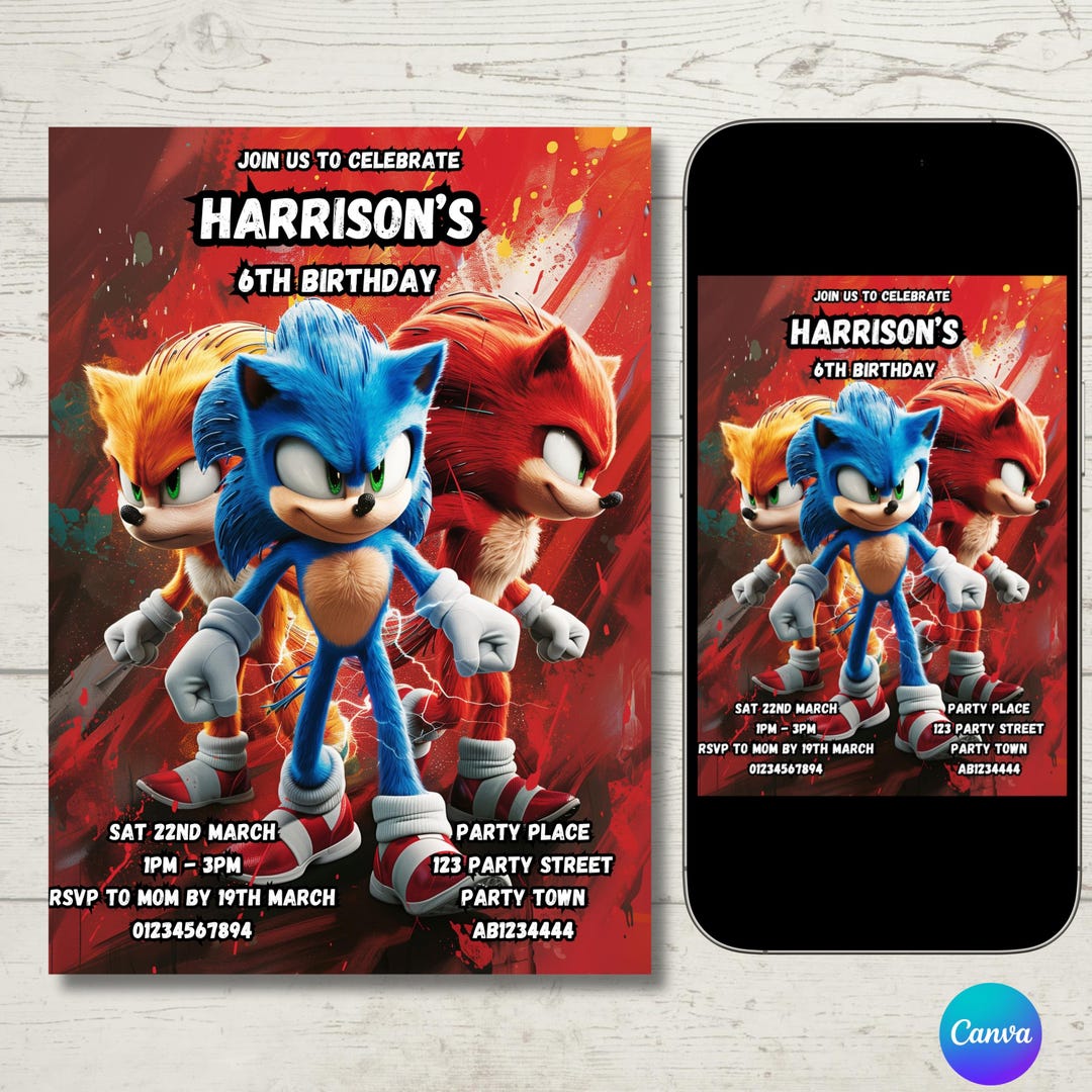 Sonic Birthday Invitation, Sonic 3, Sonic Party, Sonic Invitation, Kids ...