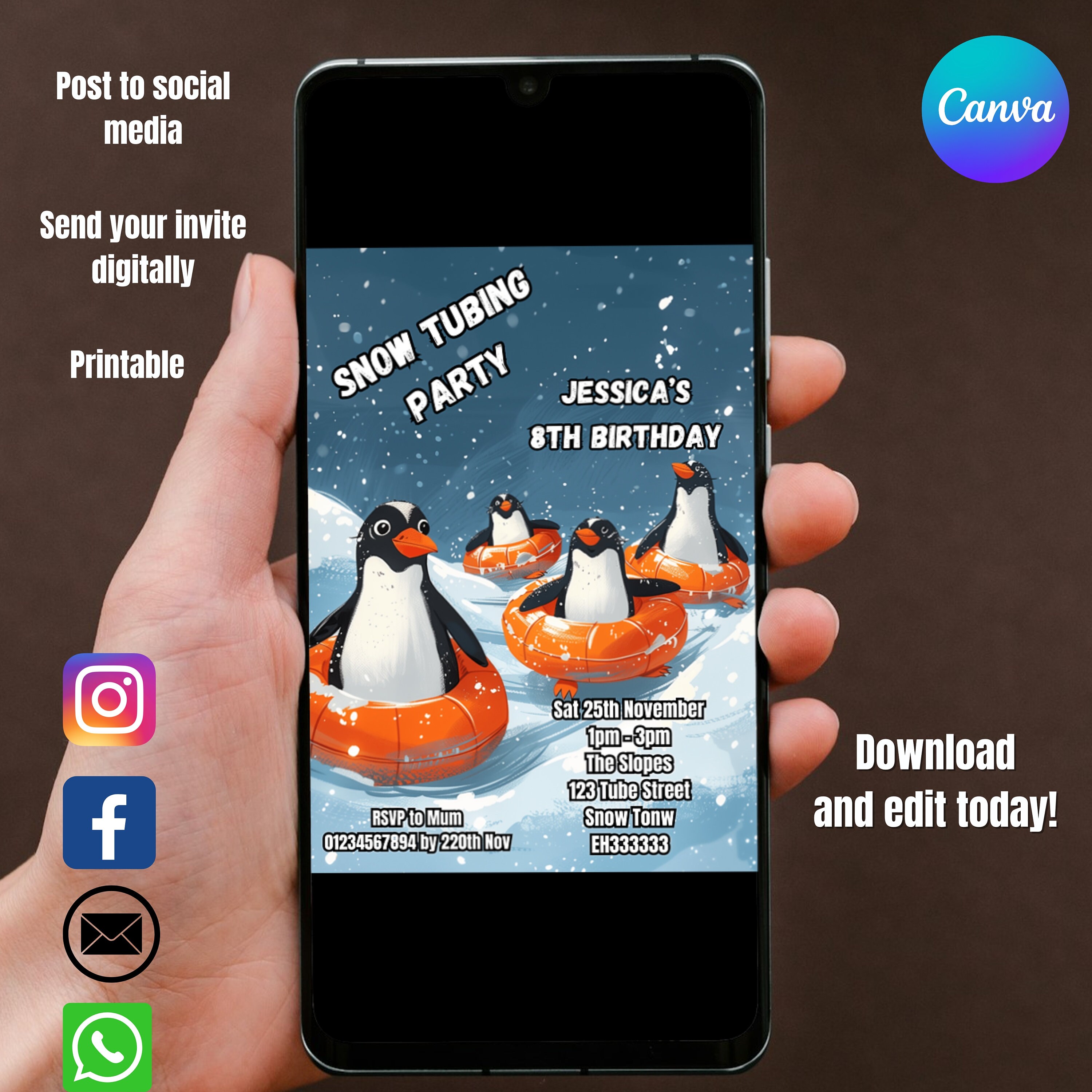 Editable Tubing Invitation, Tubing Birthday Invite, Tubing Birthday ...