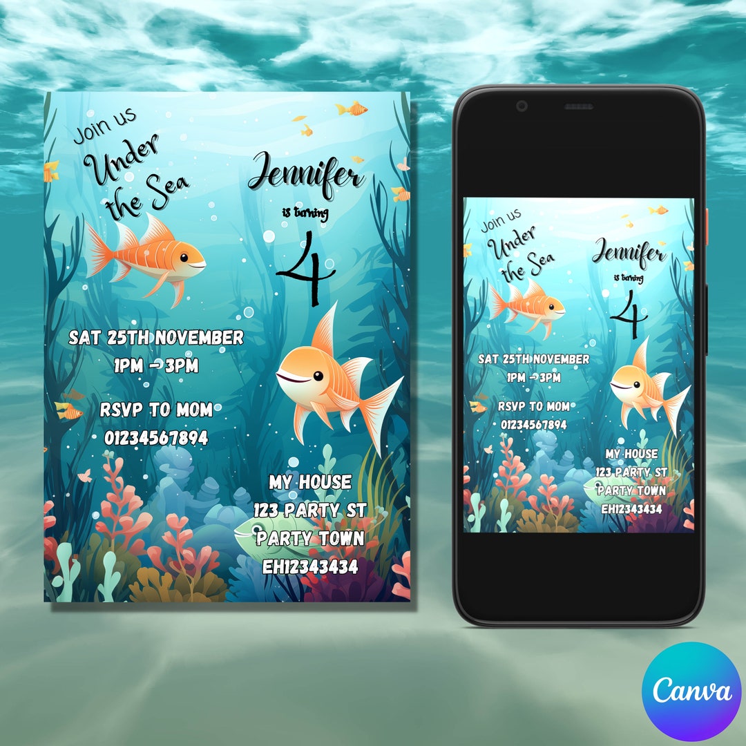 Editable Under the Sea Invitation, Under the Sea Invite, Birthday ...