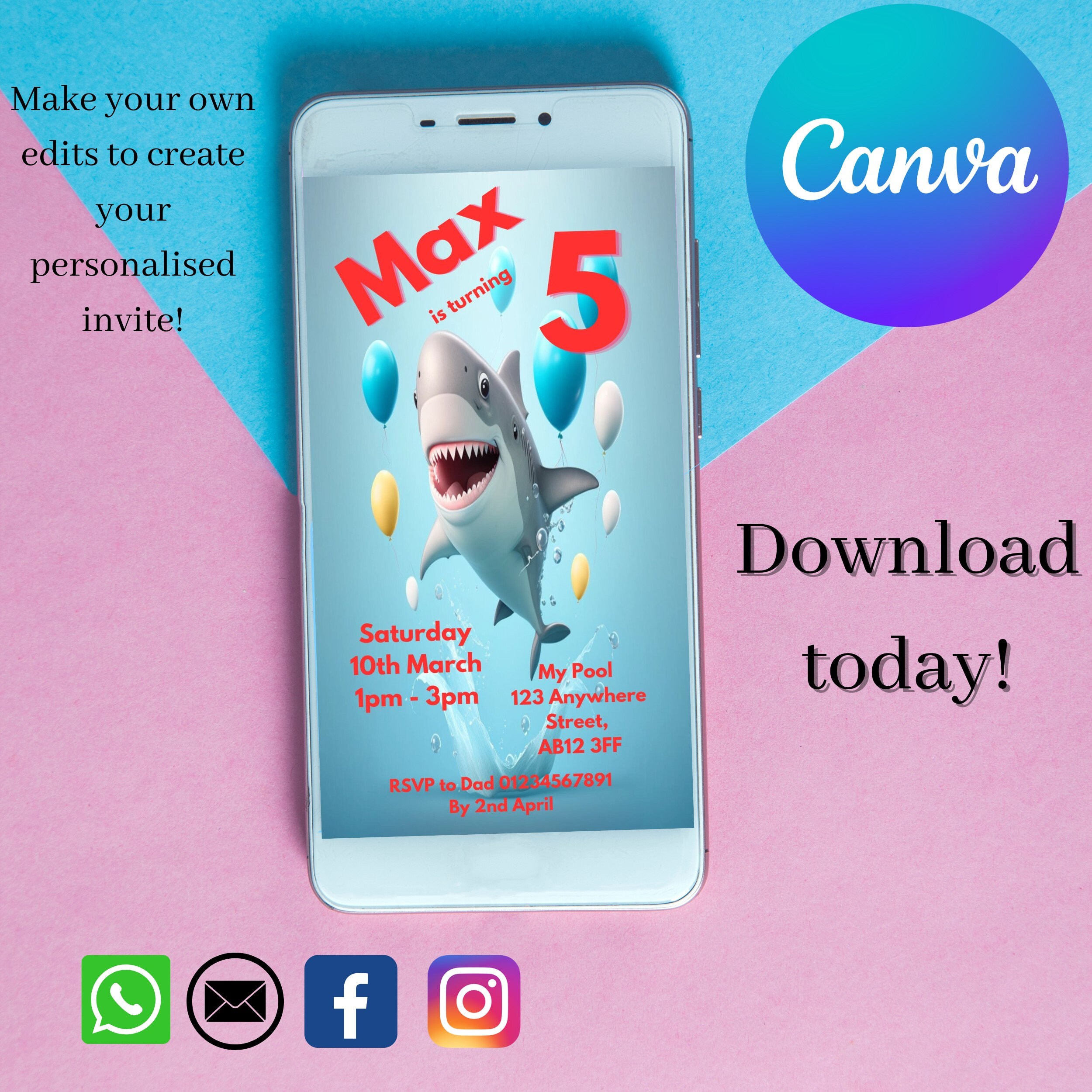 Shark Birthday and Pool Party Invitation Shark Birthday - Etsy