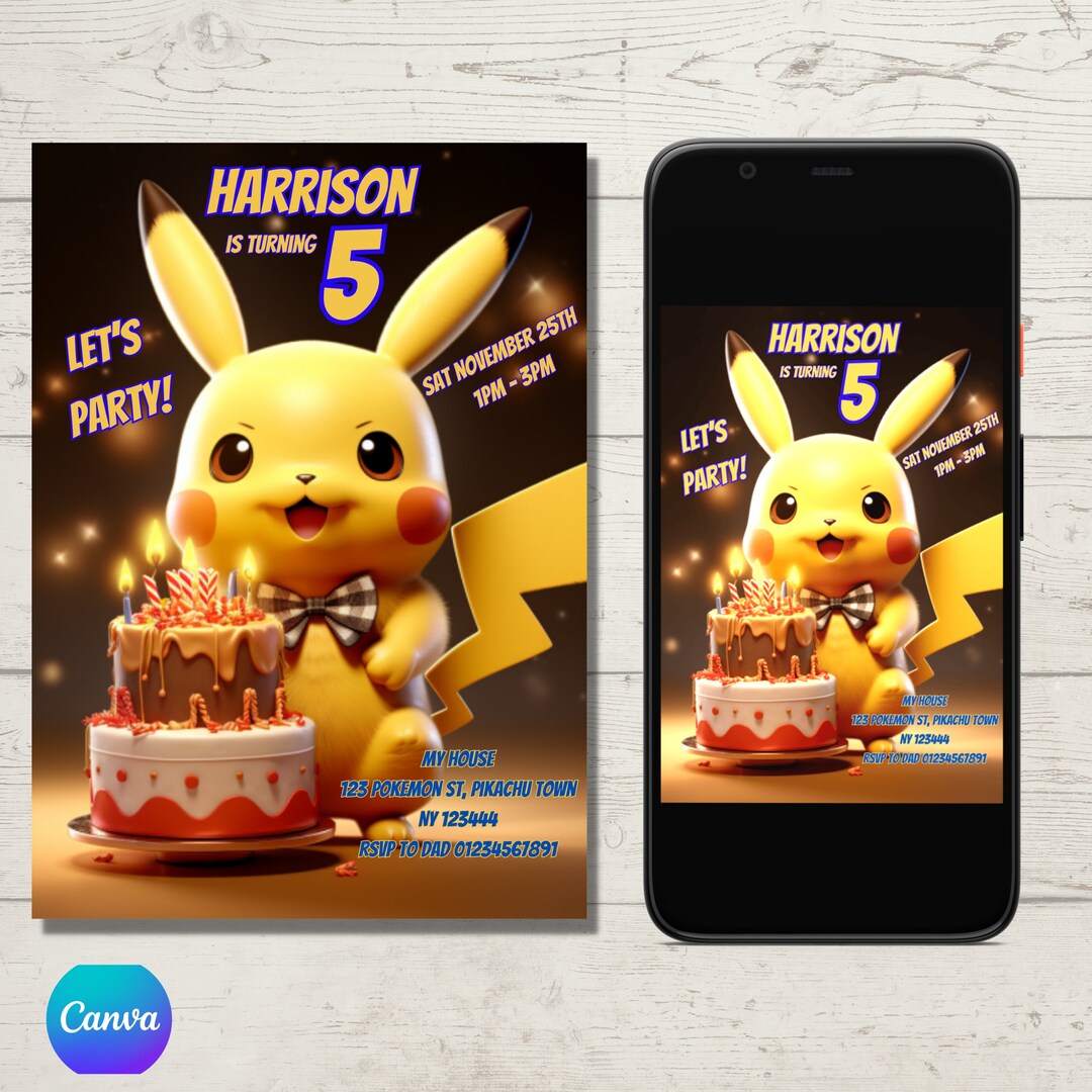 Pikachu Birthday Invitation, Pikachu Invitation, Pokemon Birthday ...