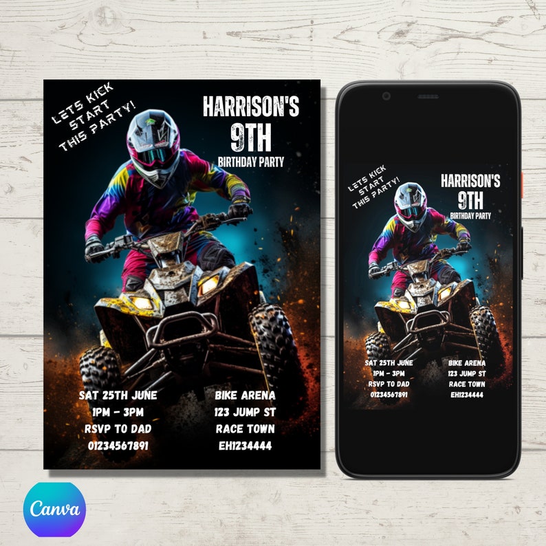 ATV Birthday Invitation: Quad Bike, Off-road (editable Digital File) - Etsy