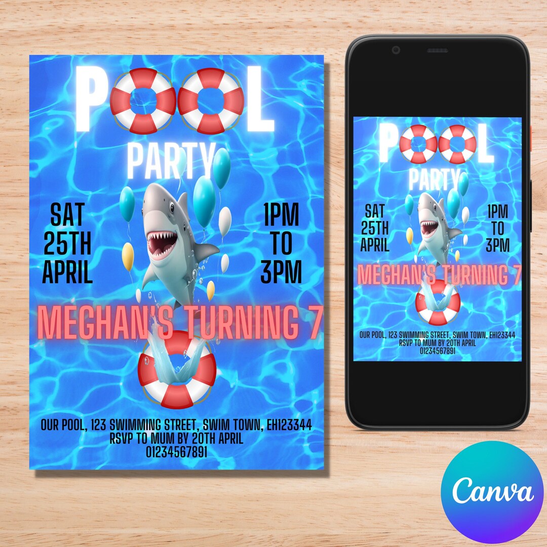 Pool Party Invite Editable/ Pool Party Invitation/ Swimming Party ...