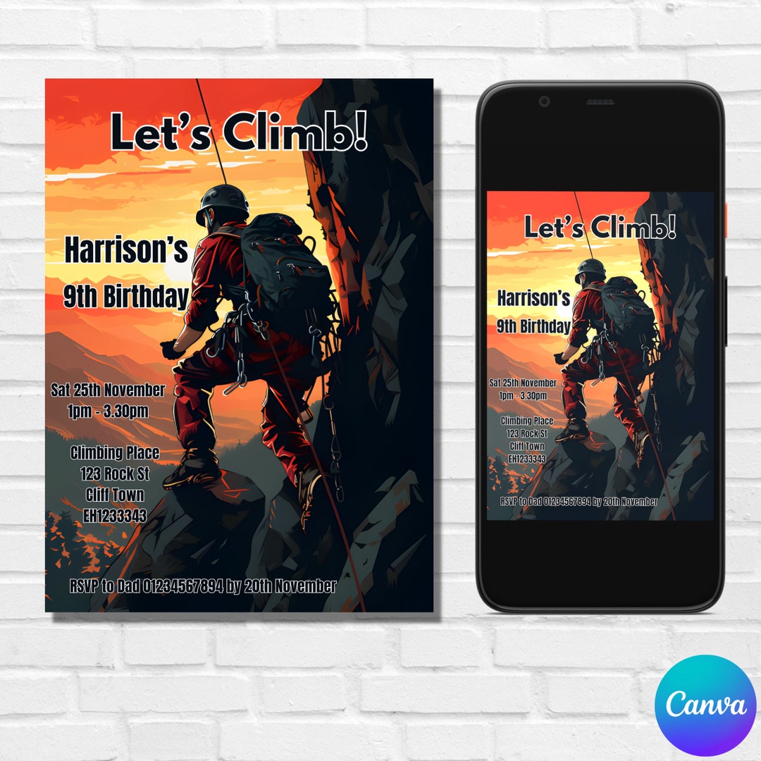 Rock Climbing Invitation, Rock Climbing Birthday, Rock Climbing Invite ...