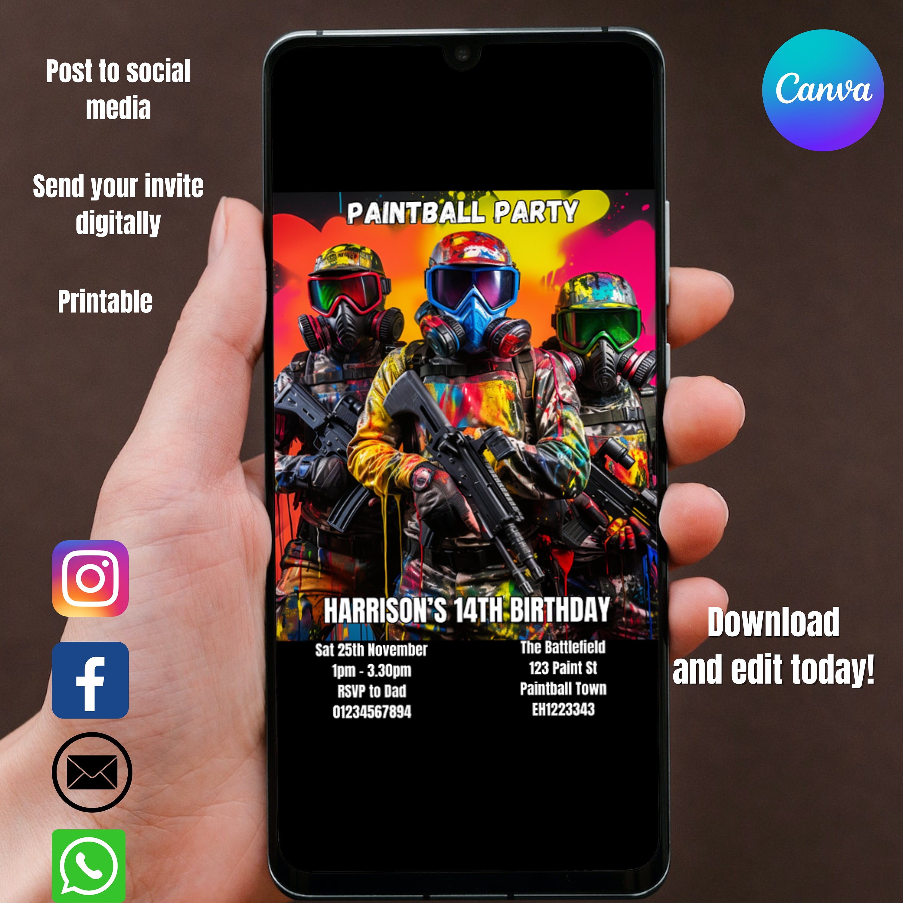 Paintball Invitation, Paintball Party Invitation, Paintball Invite ...