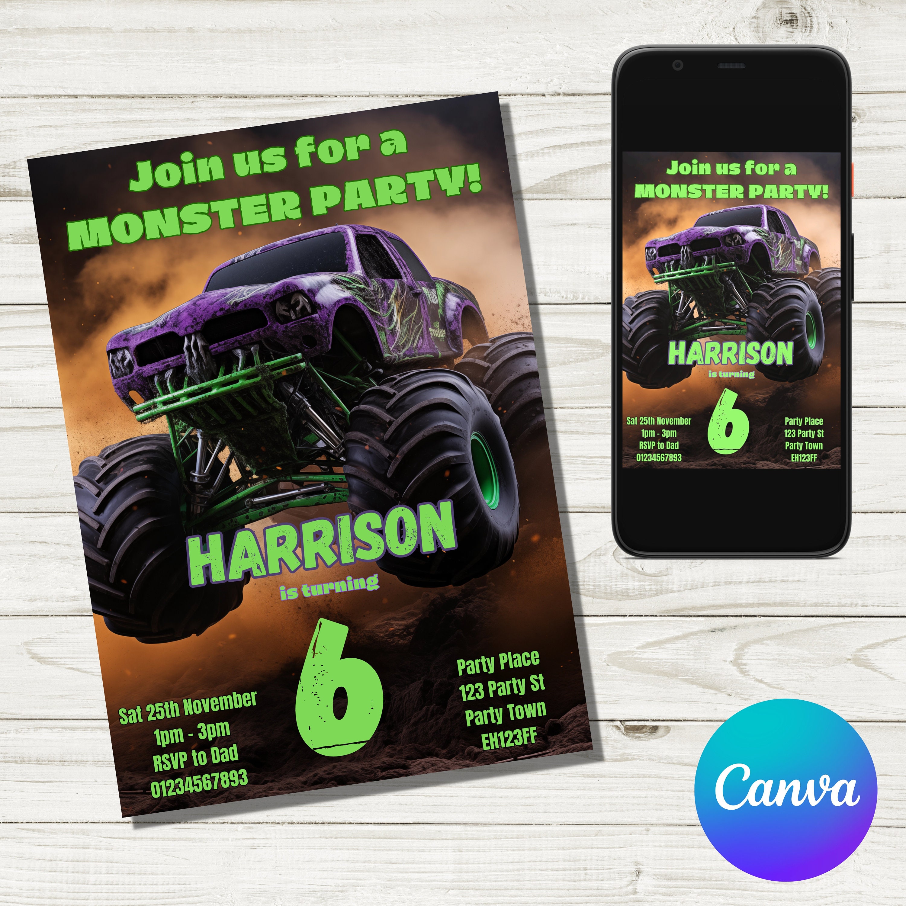 Editable Monster Truck Birthday Invitation, Monster Truck Invite ...