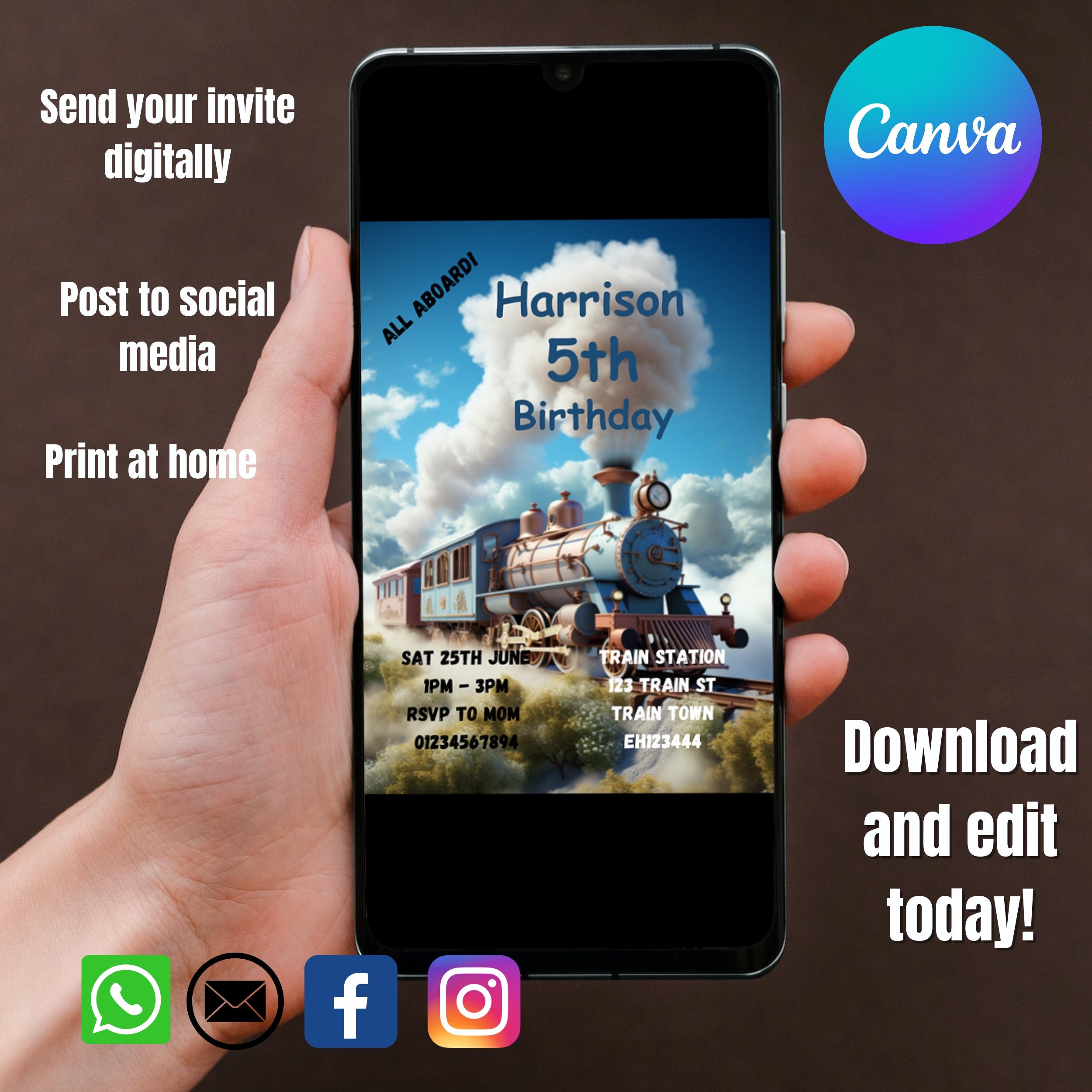 Train Birthday Invitation/ Train Birthday Party/ Train Party Invite ...