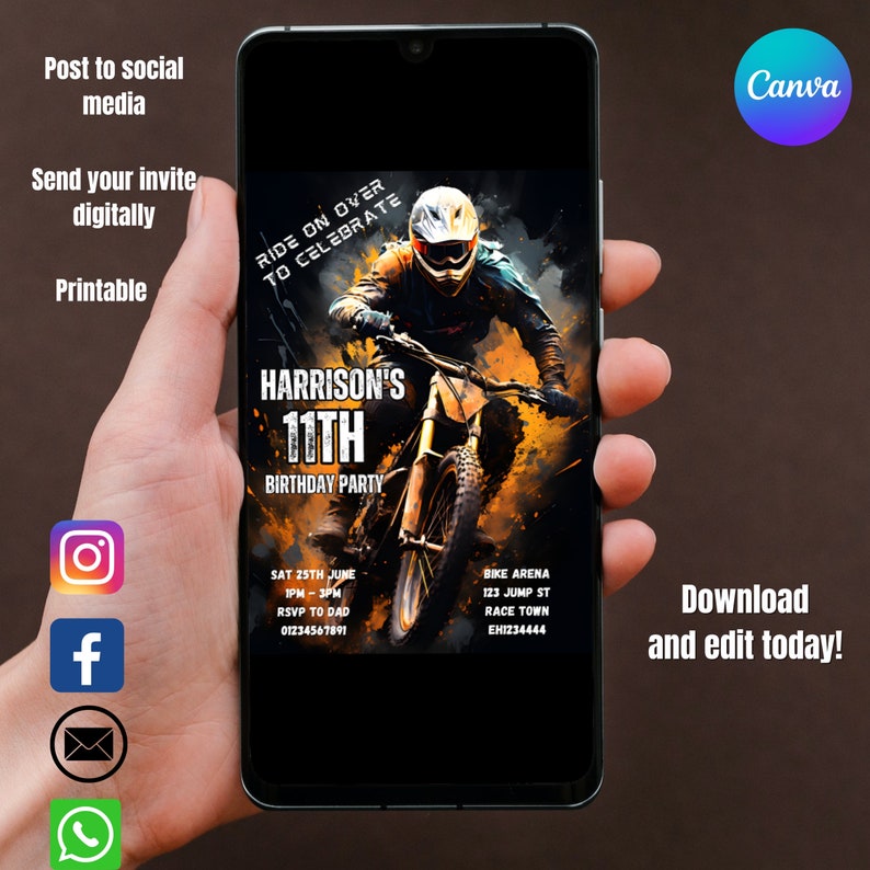 Editable Bike Invitation, Mountain Bike Invitation, BMX Invitation ...