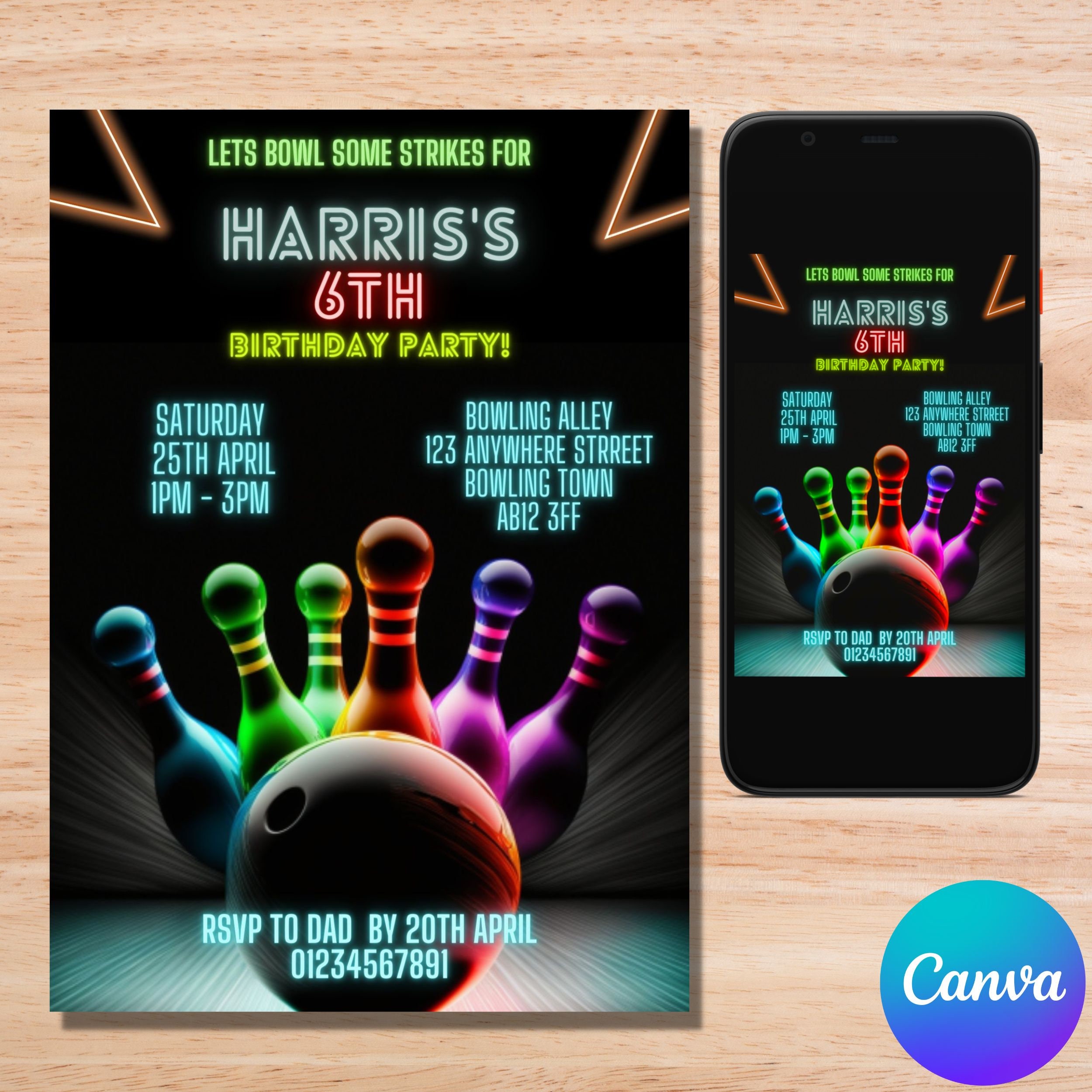 Bowling Party Invitation/ Bowling Party Invite/ Digital Bowling Party ...